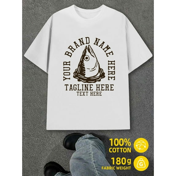 Fish Logo Tee men's white 180G 100% Cotton All-season fitness tops ...