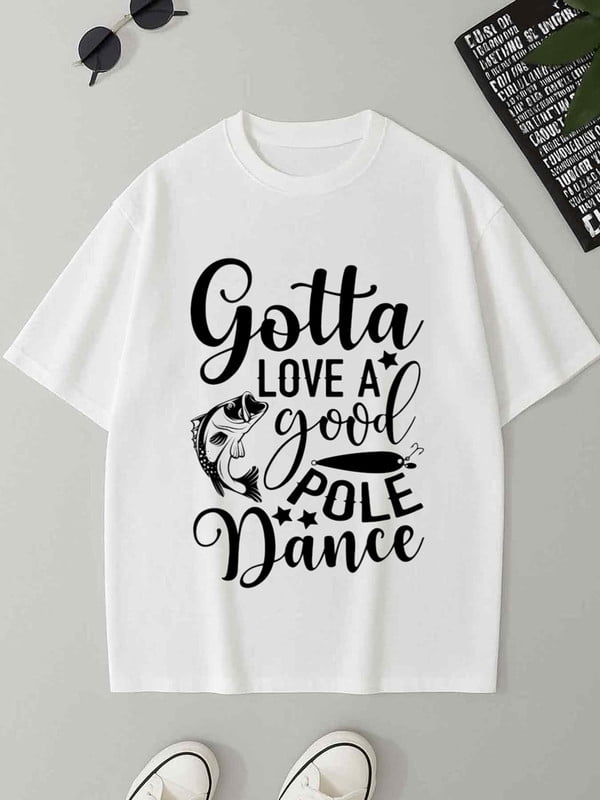 Fish Love Pole Dance fishing t shirts t-shirt men's 180G 100% Cotton ...