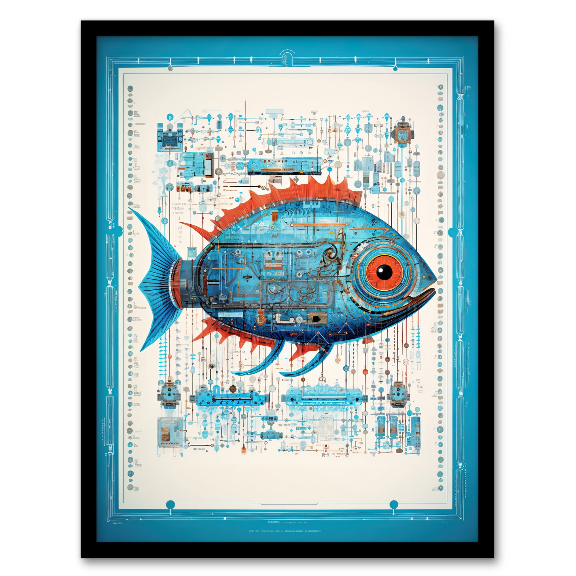 Fish Marine Robot Hybrid Secret Military Schematic Blueprint Futuristic Complex Arcane ...