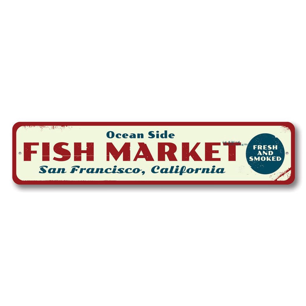 Fish Market Sign, Ocean Side Seafood Market Sign, Custom Beach Location ...