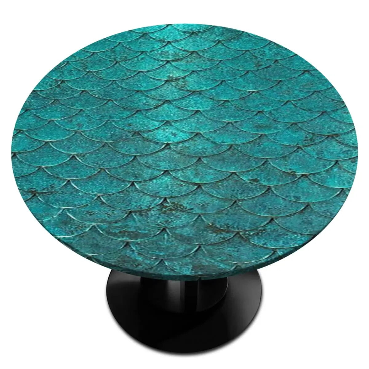 Fish Mermaid Scales Round Fitted Tablecloth Elastic Edged Table Cover ...