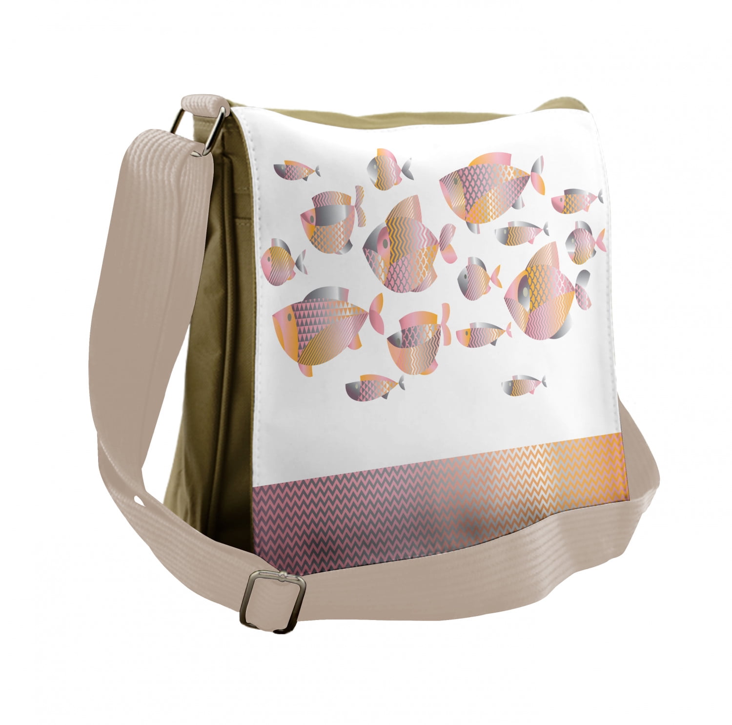 Fish Messenger Bag, Modern Sea Animal Zigzag, Unisex Cross-body, by ...