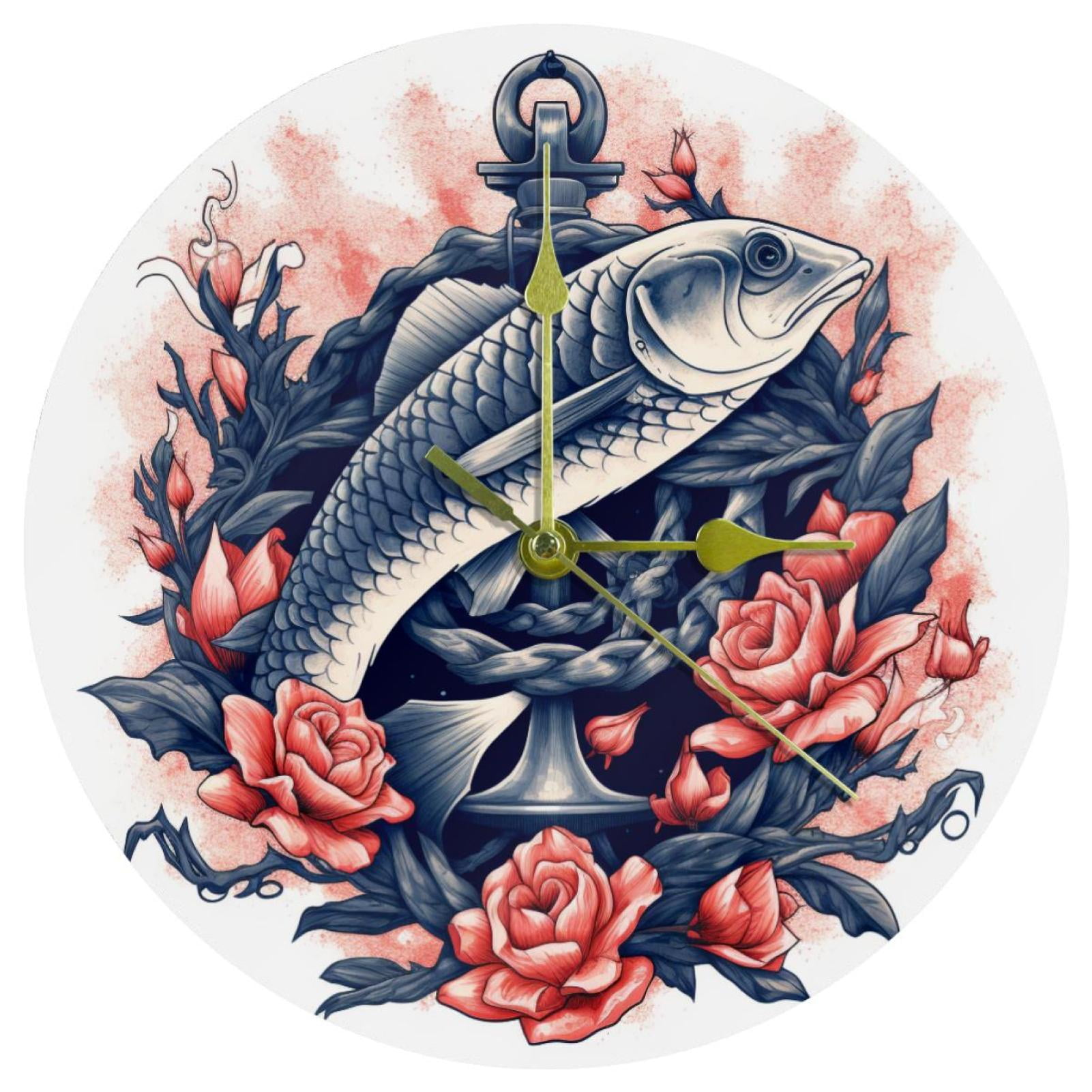 Fish Modern Round Acrylic Wall Clock, 9.8 Inches, Silent Non Ticking ...