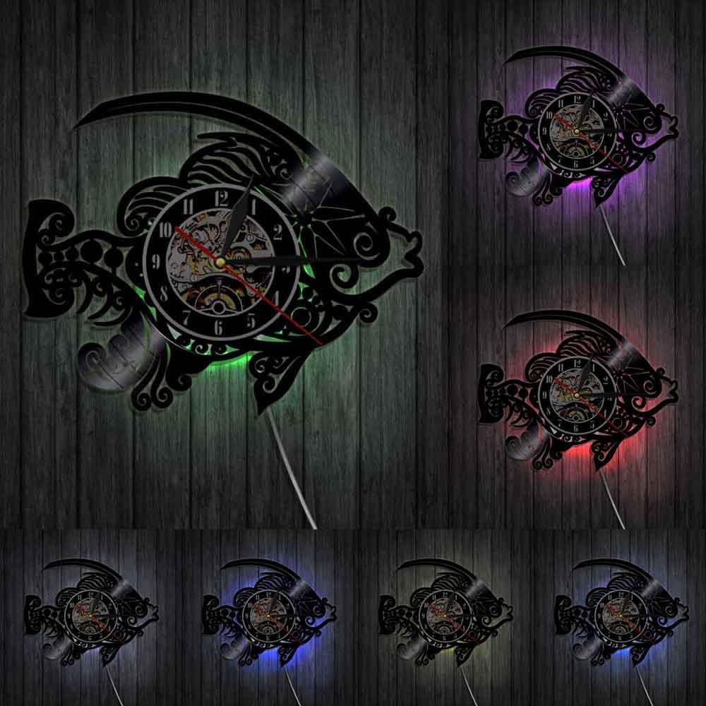 Fish Modern Wall Art Vinyl Record Wall Clock Handmade Home Decor ...