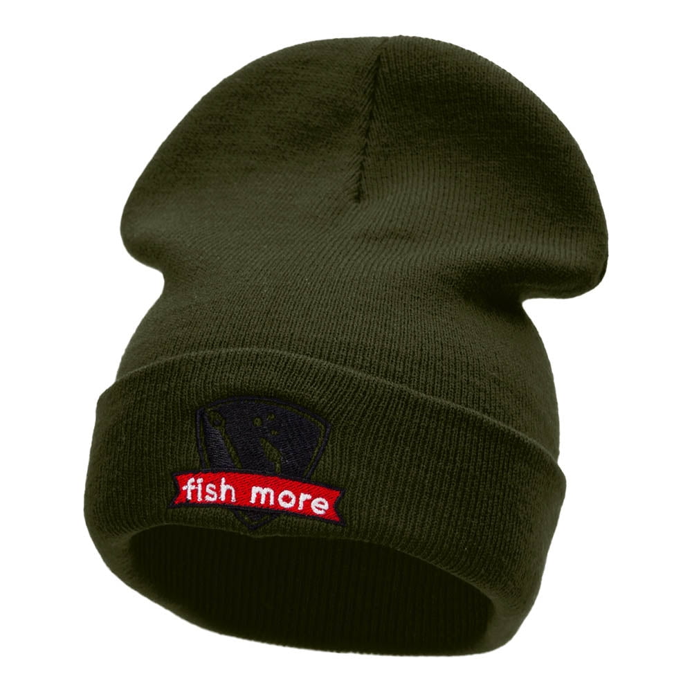 Fish More Embroidered Long Knitted Beanie - Olive OSFM - Walmart.com