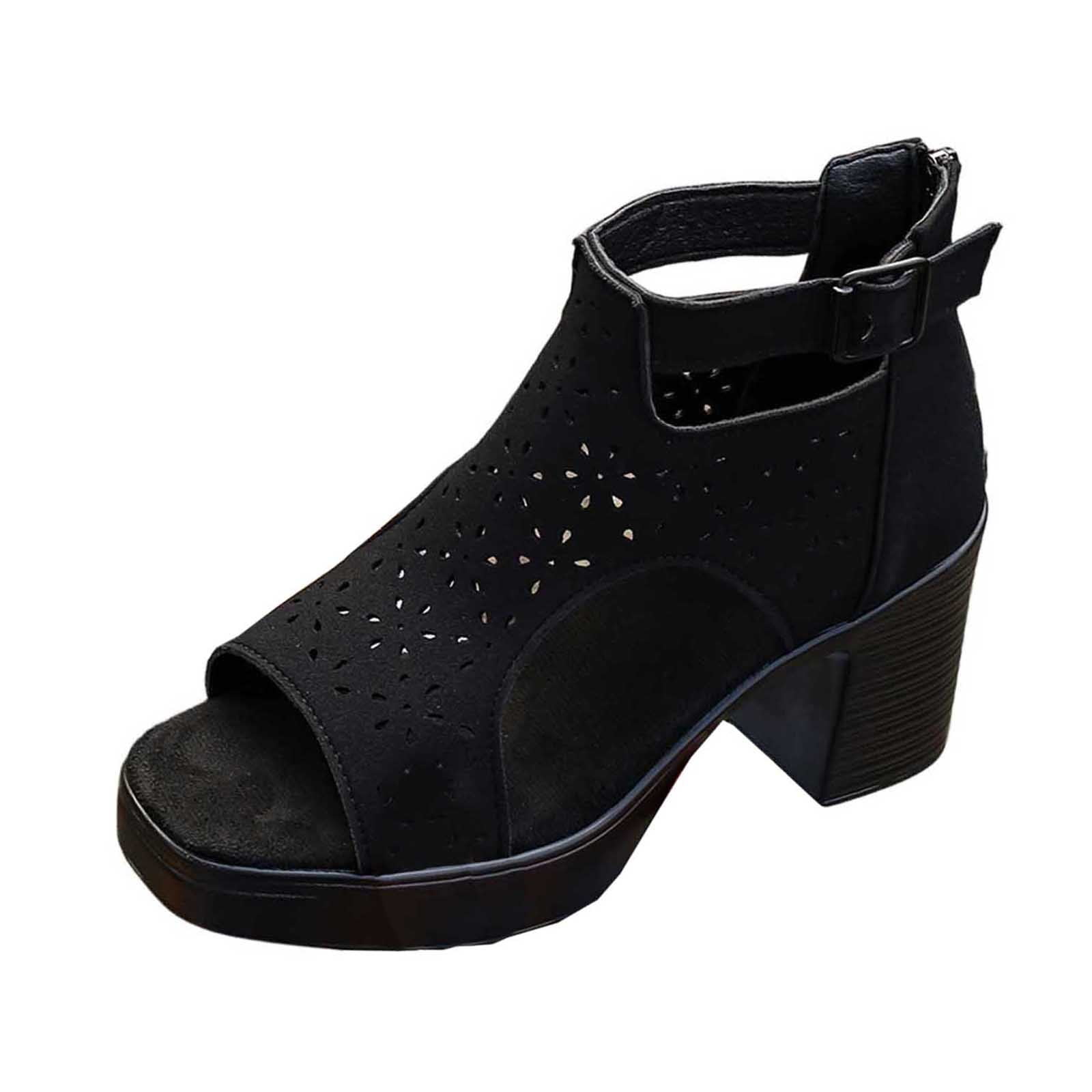 Fish Mouth Peep Toe Block Heel Sandals For Women Summer Casual Wear ...