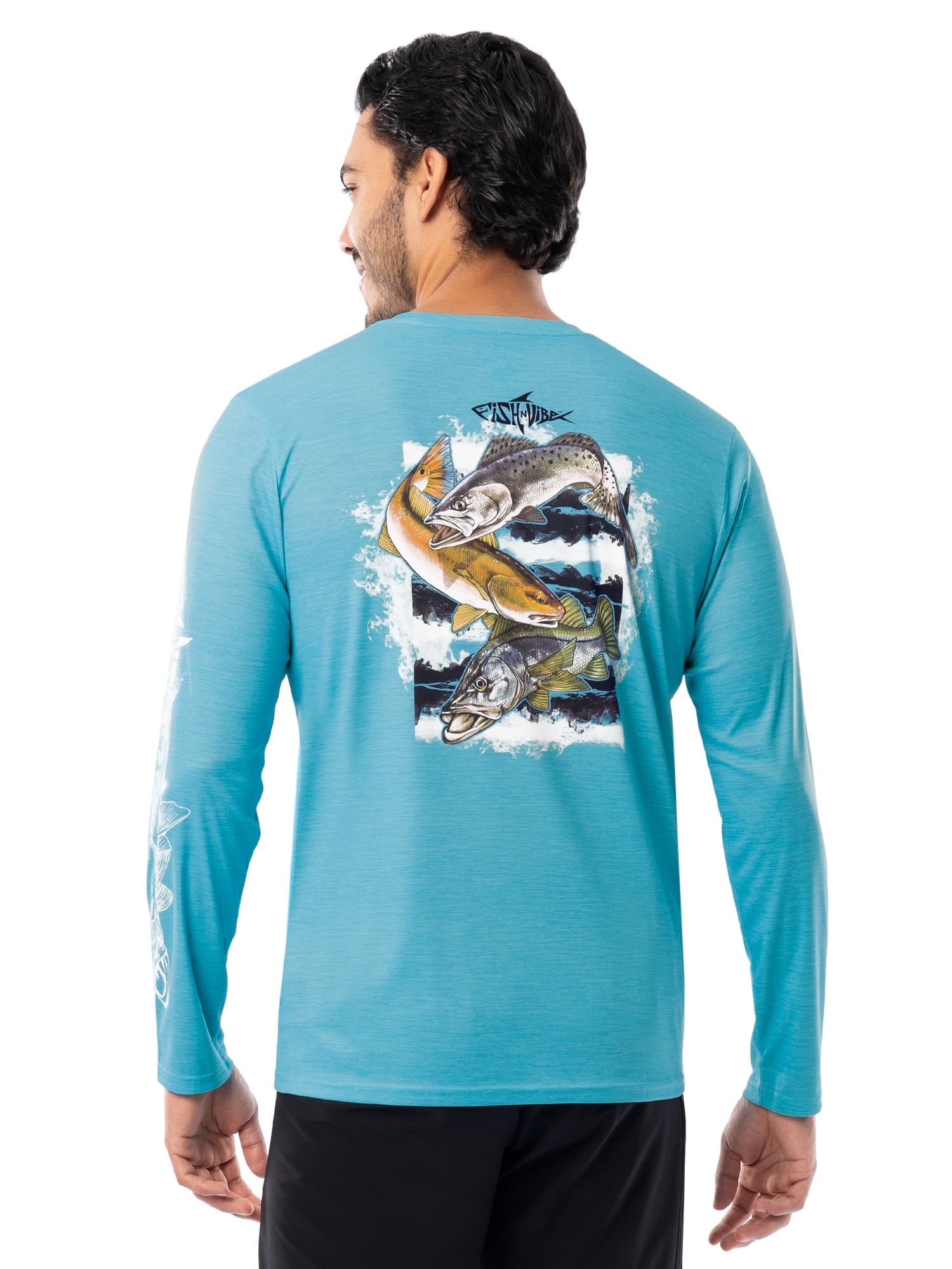 Fish N Vibe Men's Long Sleeve Performance Fishing Graphic Tee, Aqua ...