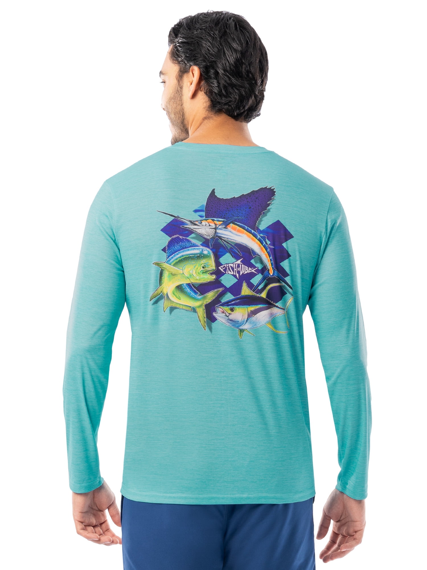 Fish N Vibe Men's Long Sleeve Performance Fishing Graphic Tee, Aqua ...