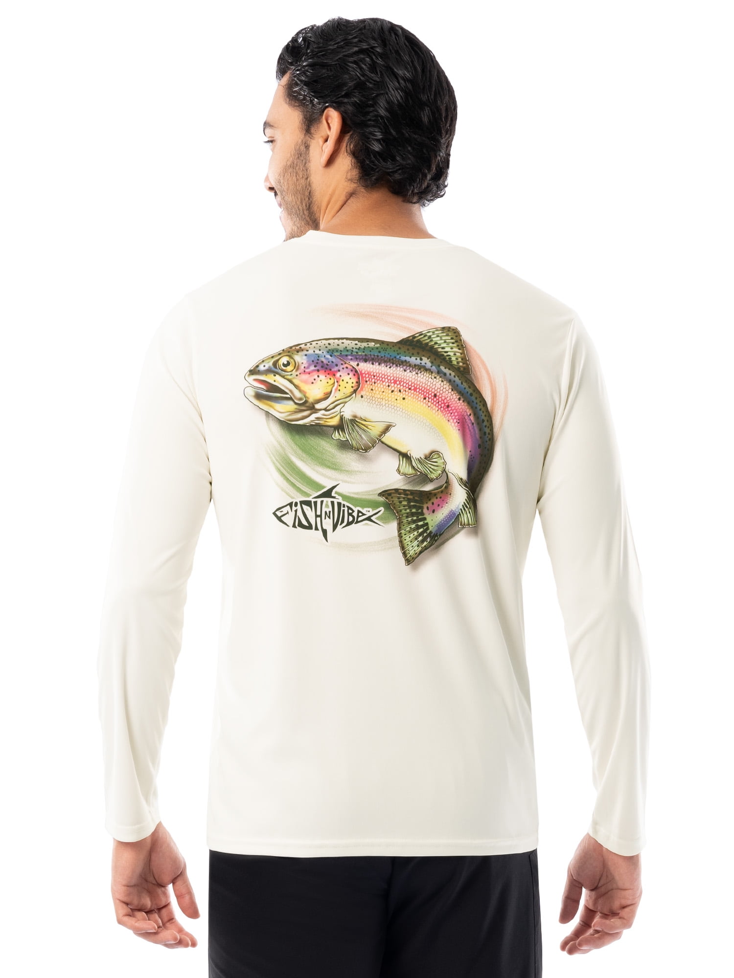 Fish N Vibe Men's Long Sleeve Performance Fishing Graphic Tee, Cream ...