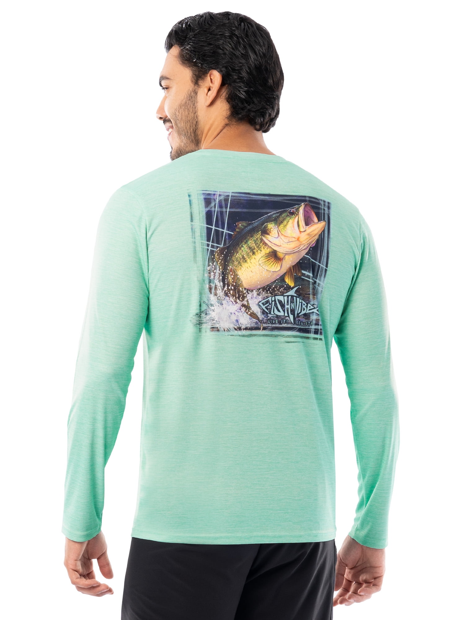 Fish N Vibe Men's Long Sleeve Performance Fishing Graphic Tee, Green ...