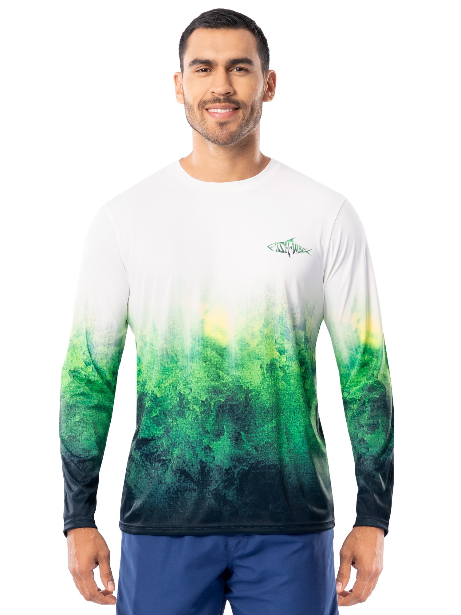 Fish N Vibe Men's Long Sleeve Performance Fishing Graphic Tee, Green ...