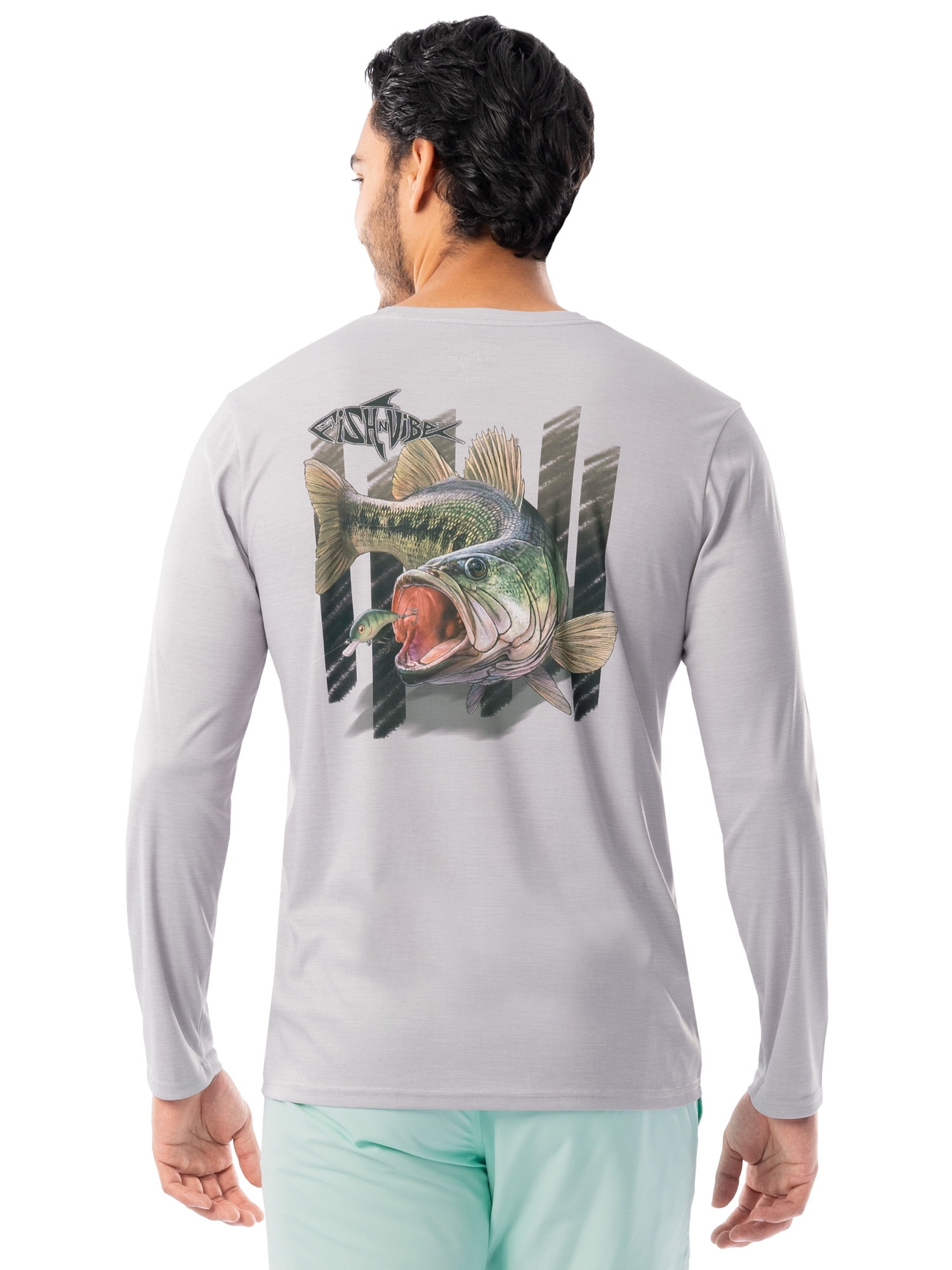 Fish N Vibe Men's Long Sleeve Performance Fishing Graphic Tee, Grey ...
