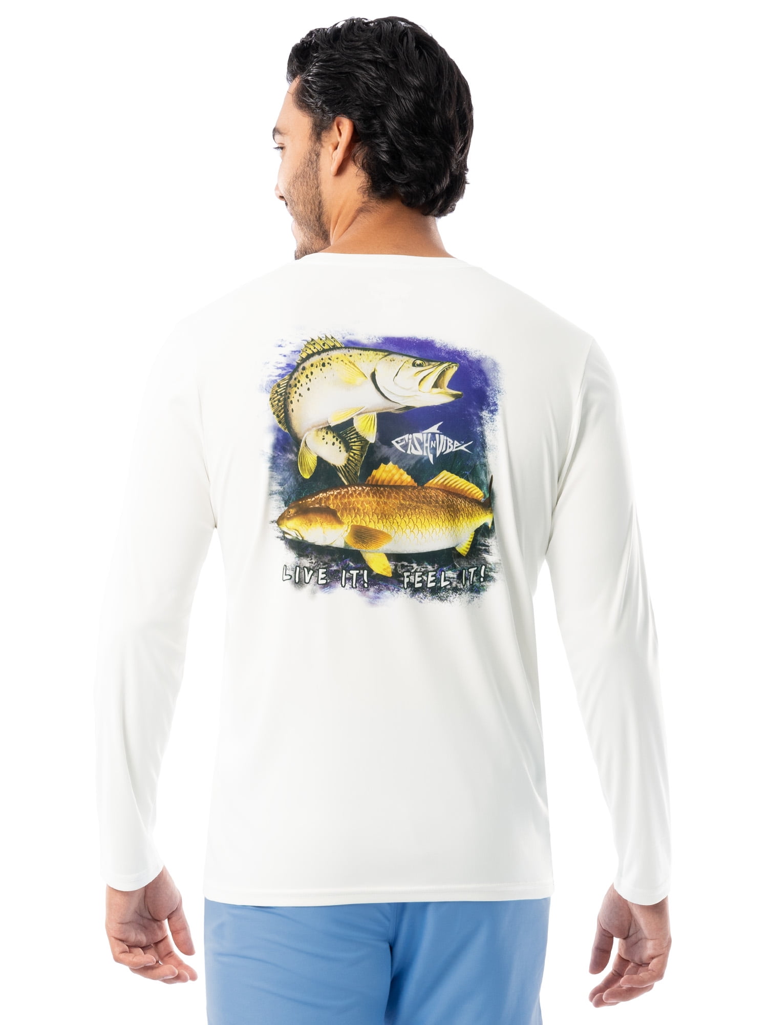 Fish N Vibe Men's Long Sleeve Performance Fishing Graphic Tee, Grey ...