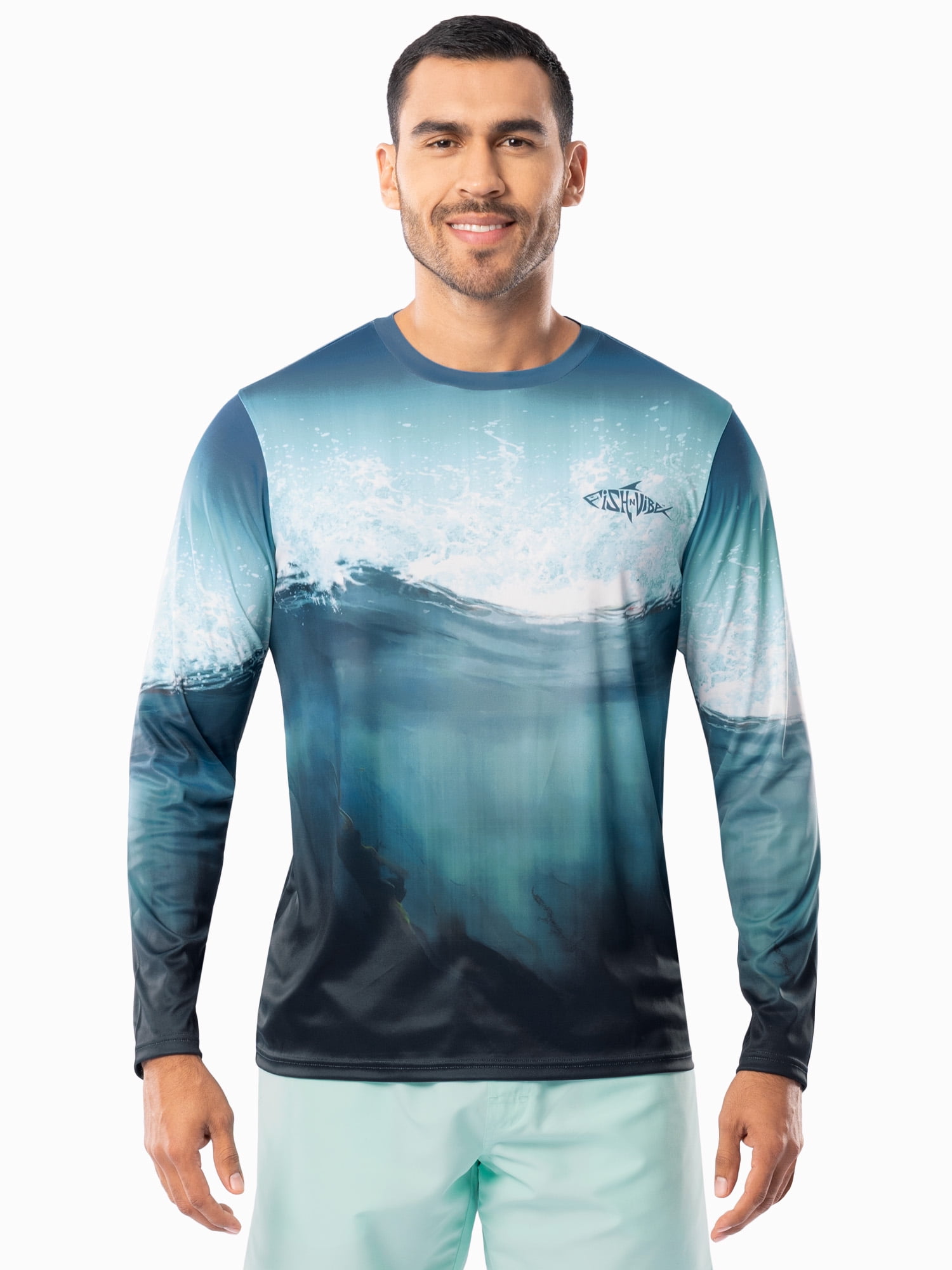 Fish N Vibe Men's Long Sleeve Performance Fishing Graphic Tee, Ocean ...