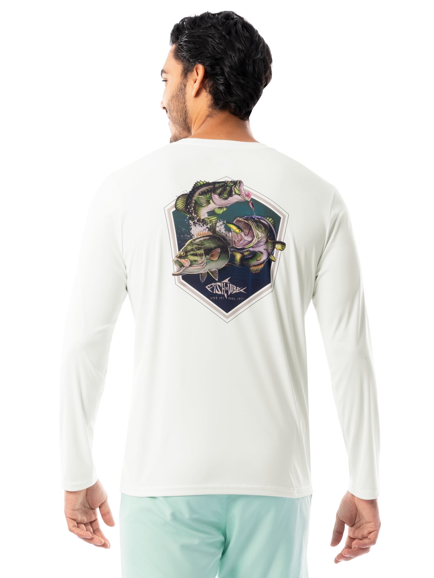 Fish N Vibe Men's Long Sleeve Performance Fishing Graphic Tee, White ...