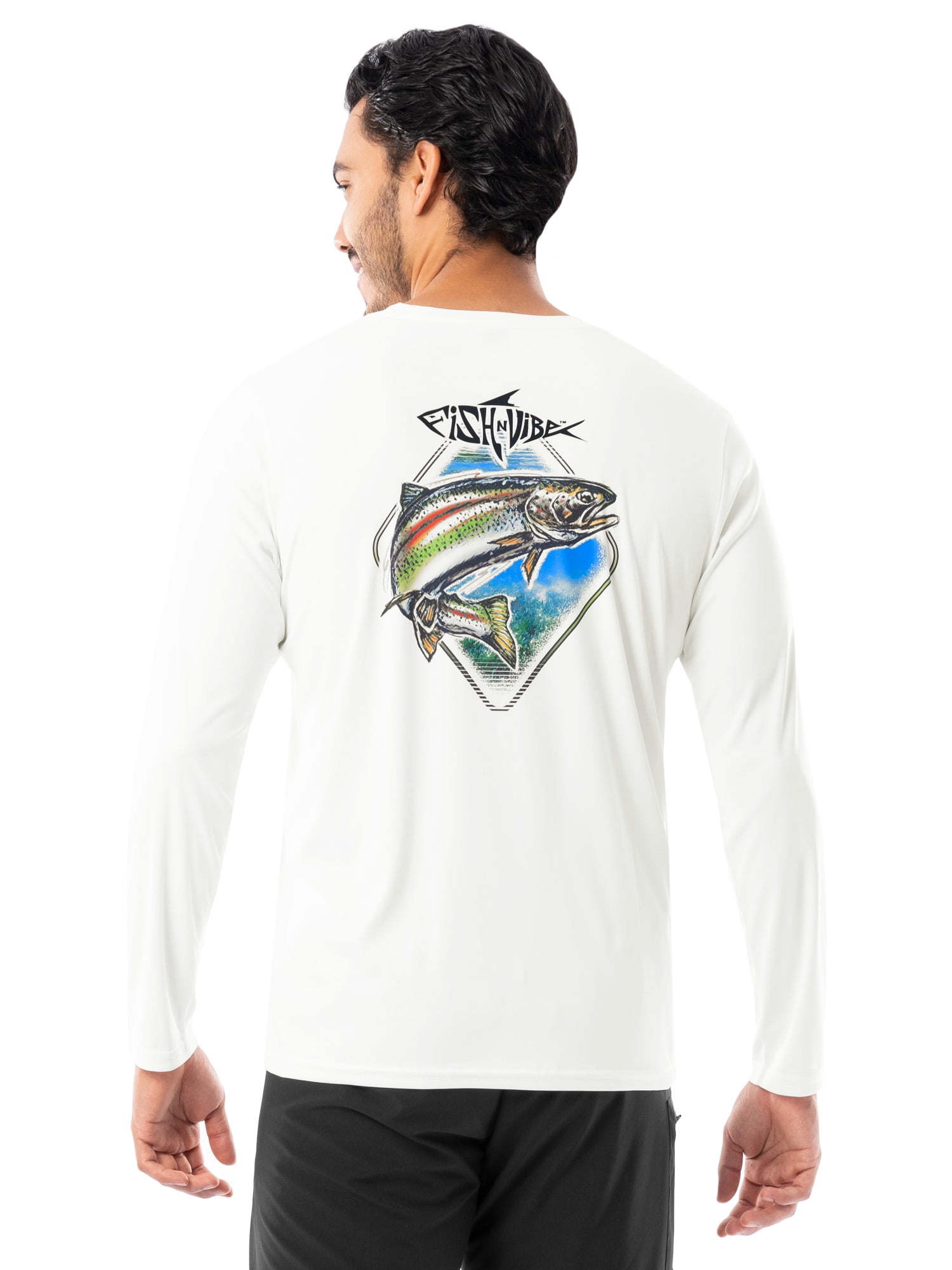 Fish N Vibe Men's Long Sleeve Performance Fishing Graphic Tee, White ...