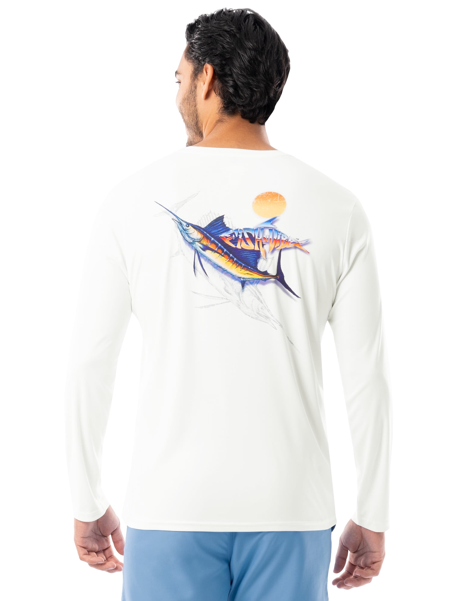 Fish N Vibe Men's Long Sleeve Performance Fishing Graphic Tee, White ...