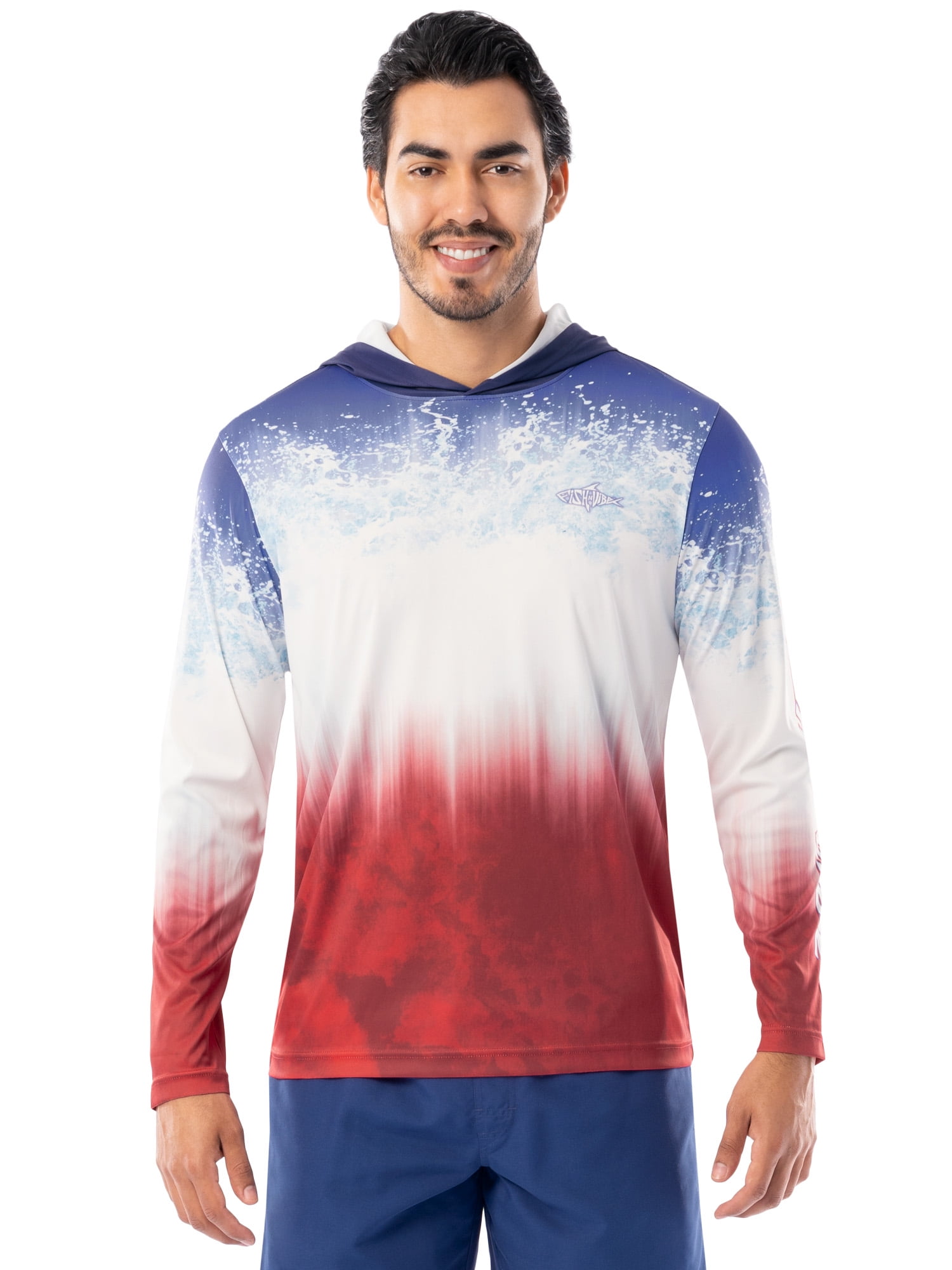 Fish N Vibe Men's Long Sleeve Performance Fishing Hoodie, Red Ombre ...