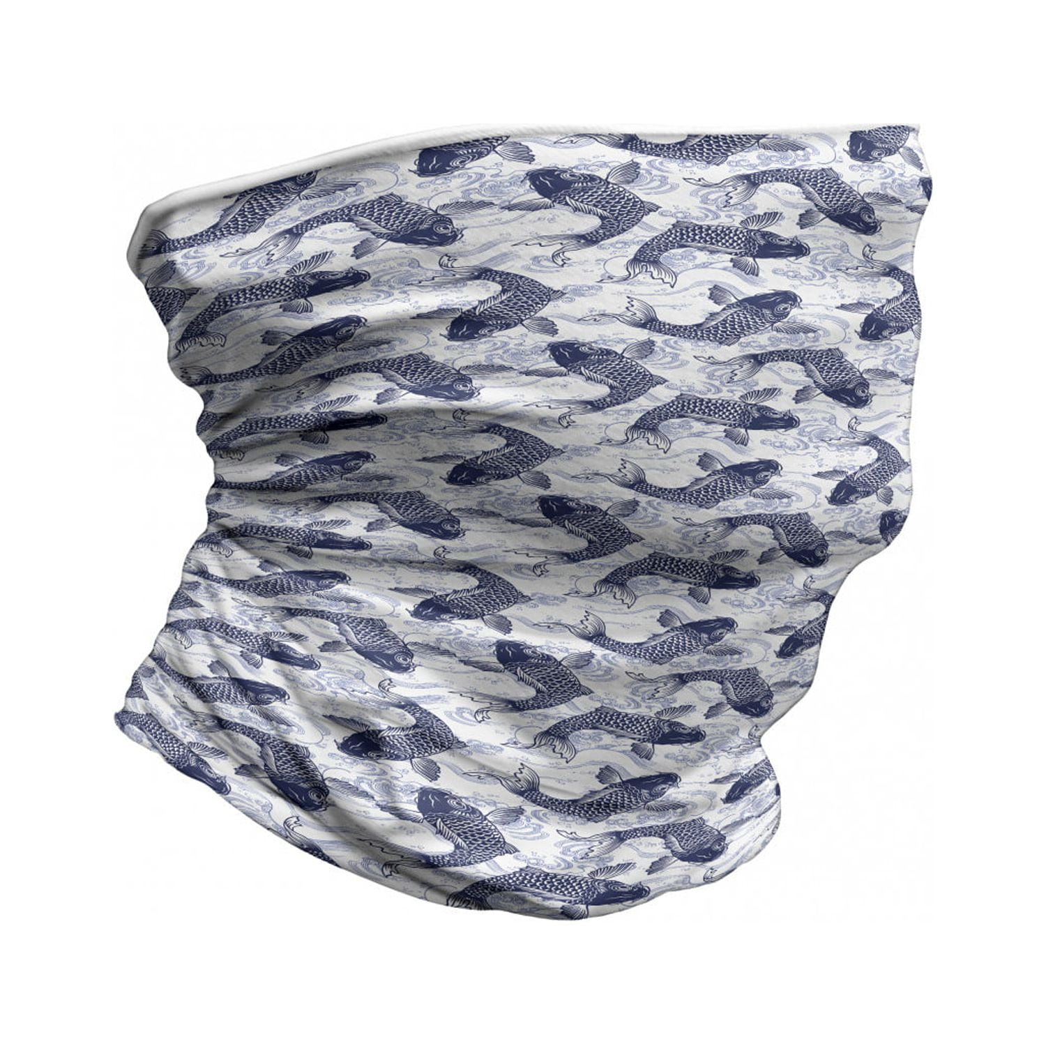 Fish Neck Gaiter, Eastern Traditional Animal, Unisex, Dark Blue White ...