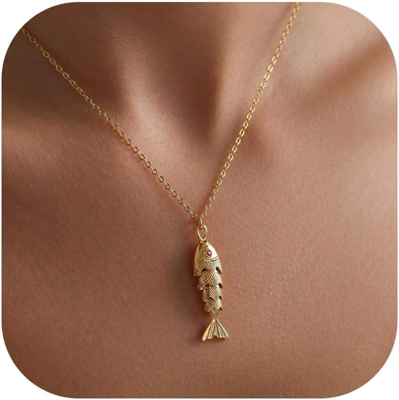 Fish Necklace for Women Beaded Fish Necklace Beach Charm Necklaces Gold ...