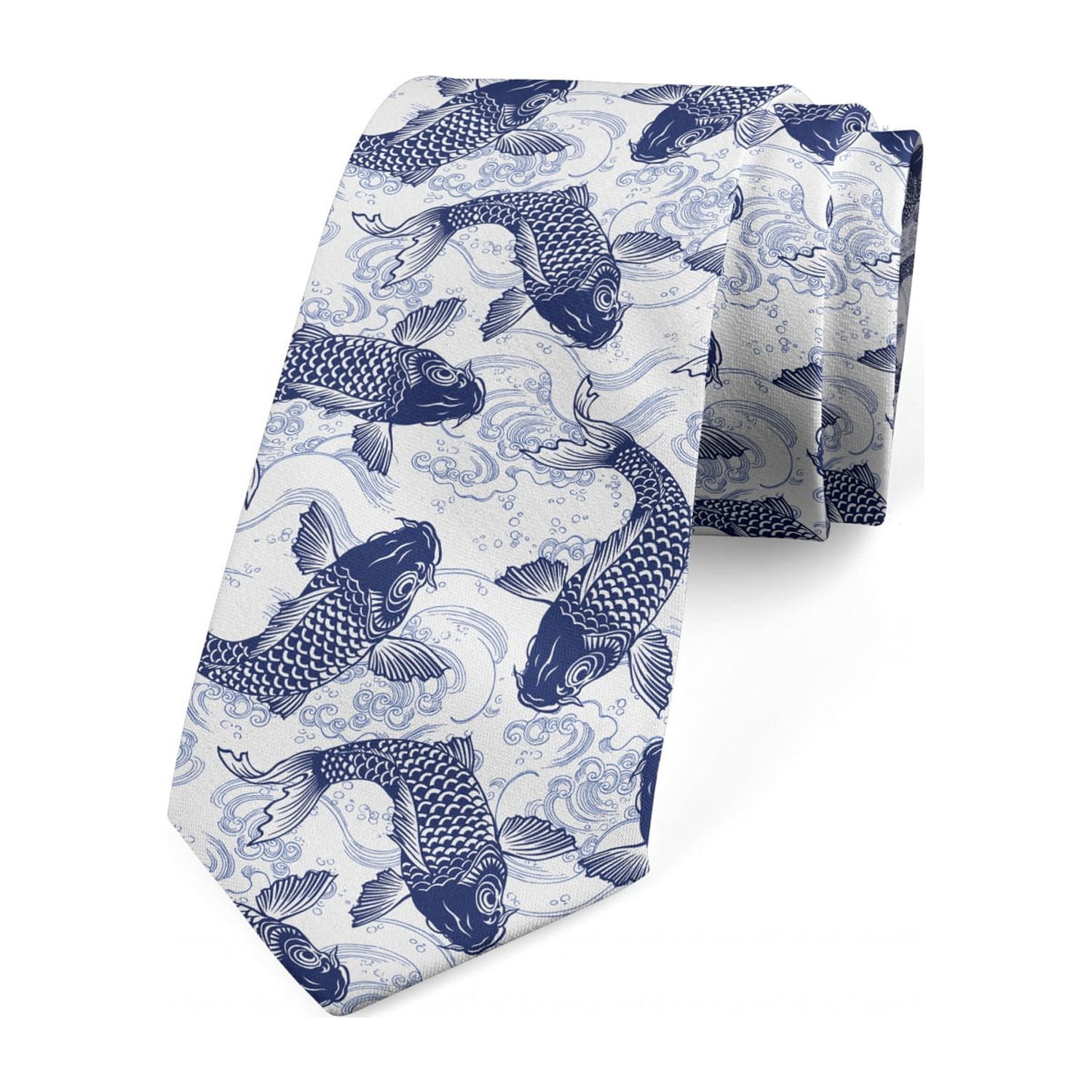 Fish Necktie, Eastern Traditional Animal, Dress Tie, 3.7", Dark Blue ...