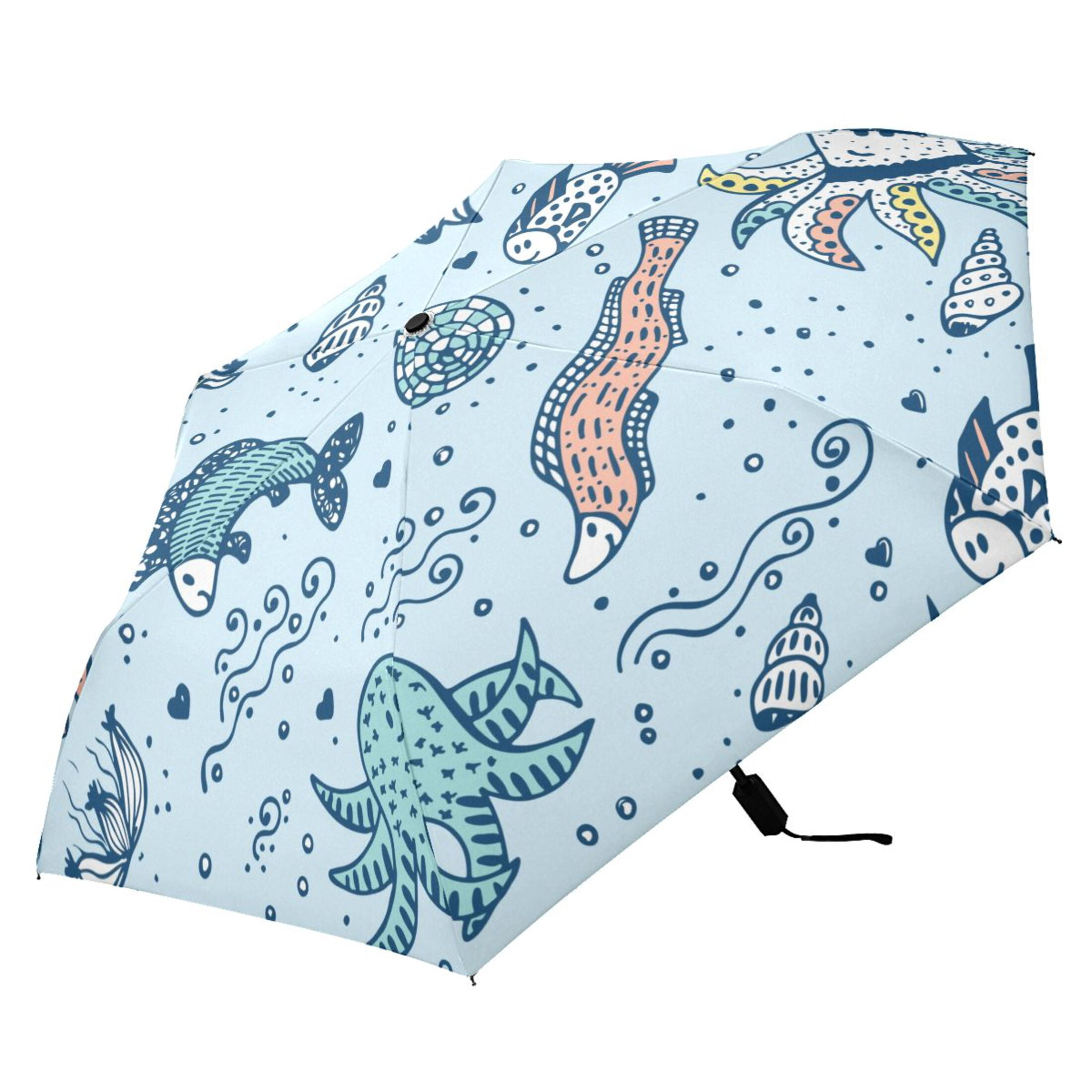 Fish Octopu Crab Starfish Compact Folding Umbrella for Rain Windproof ...
