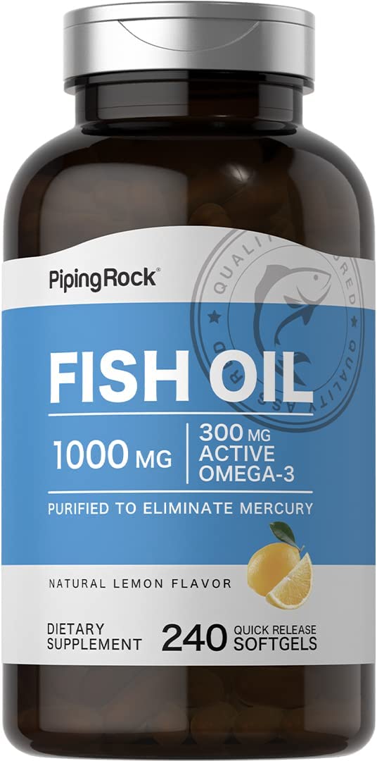Fish Oil 1000 mg | 240 Softgels | Lemon flavor | by Piping Rock ...
