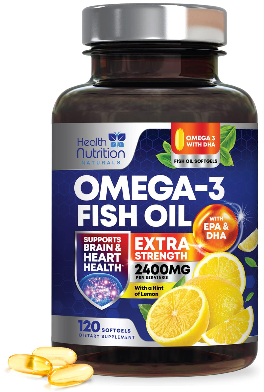 Fish Oil 2400 mg with Omega 3 EPA & DHA - Triple Strength Omega 3 Supplement - Omega 3 Fish Oil ...