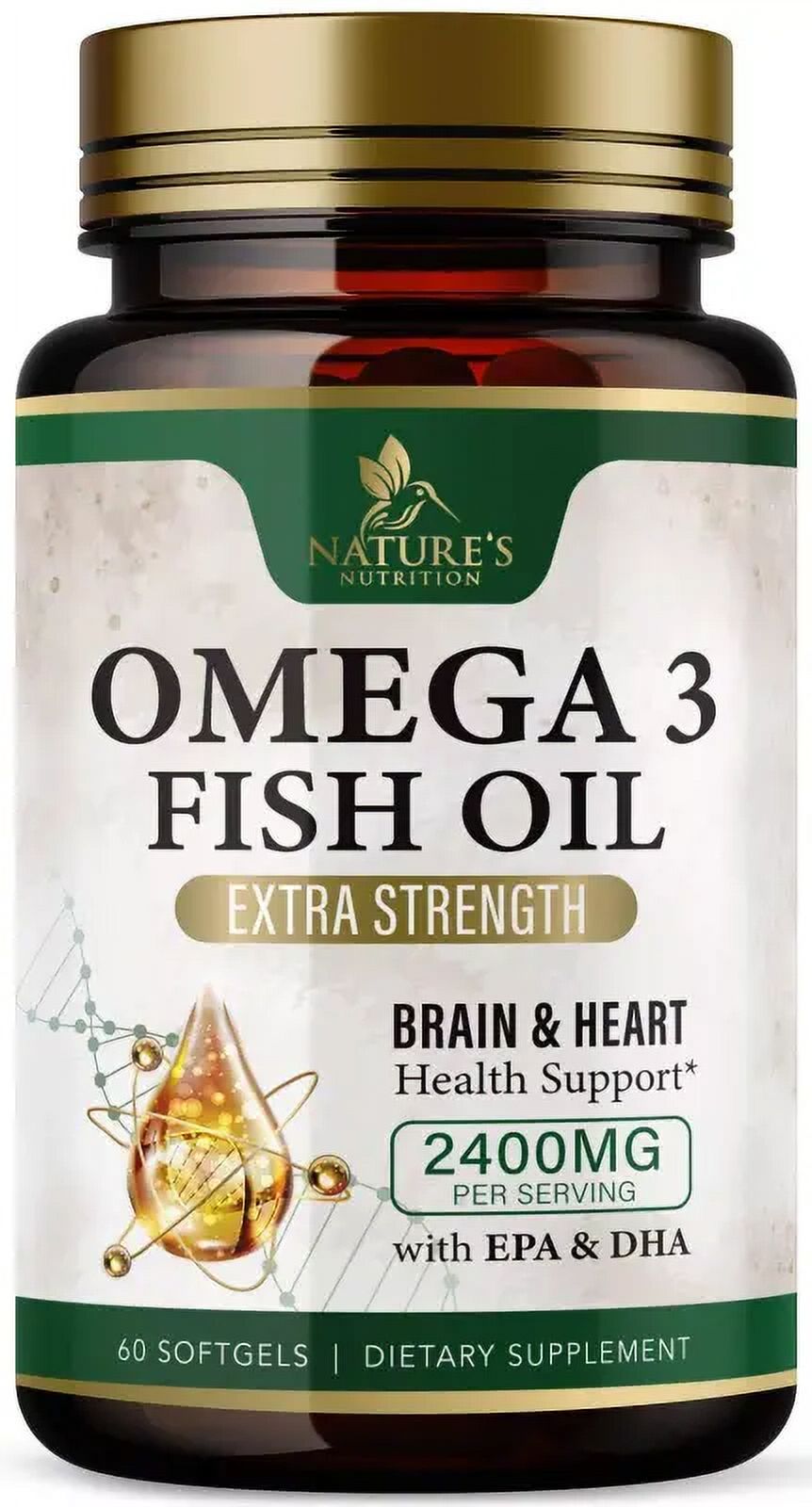 Fish Oil 2400 mg with Omega 3 EPA & DHA - Triple Strength Omega 3 Supplement 60 softgels ...
