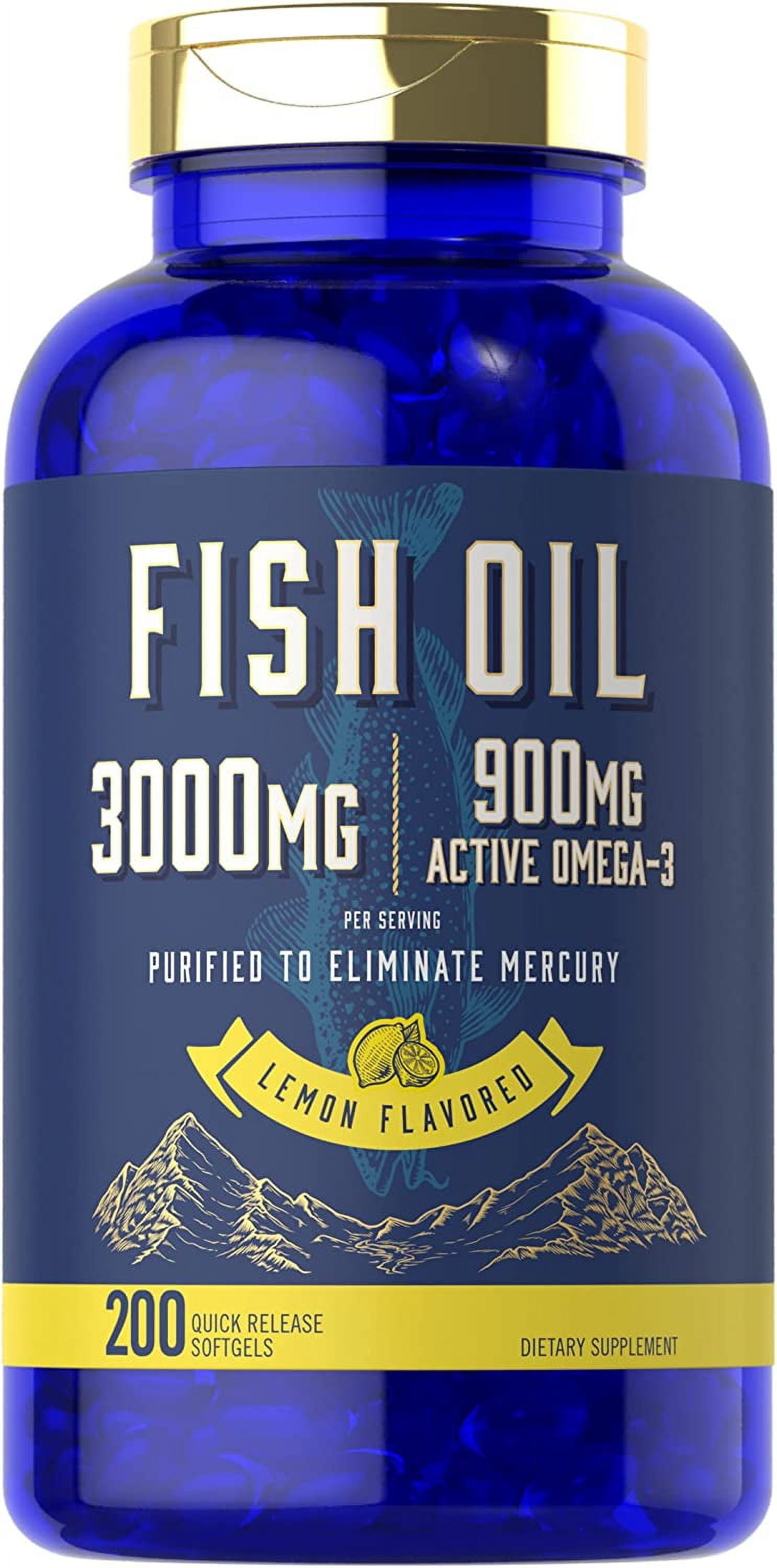 Fish Oil 3000mg | 900mg Omega 3 | 200 Softgels | Lemon Flavor | Non-GMO ...