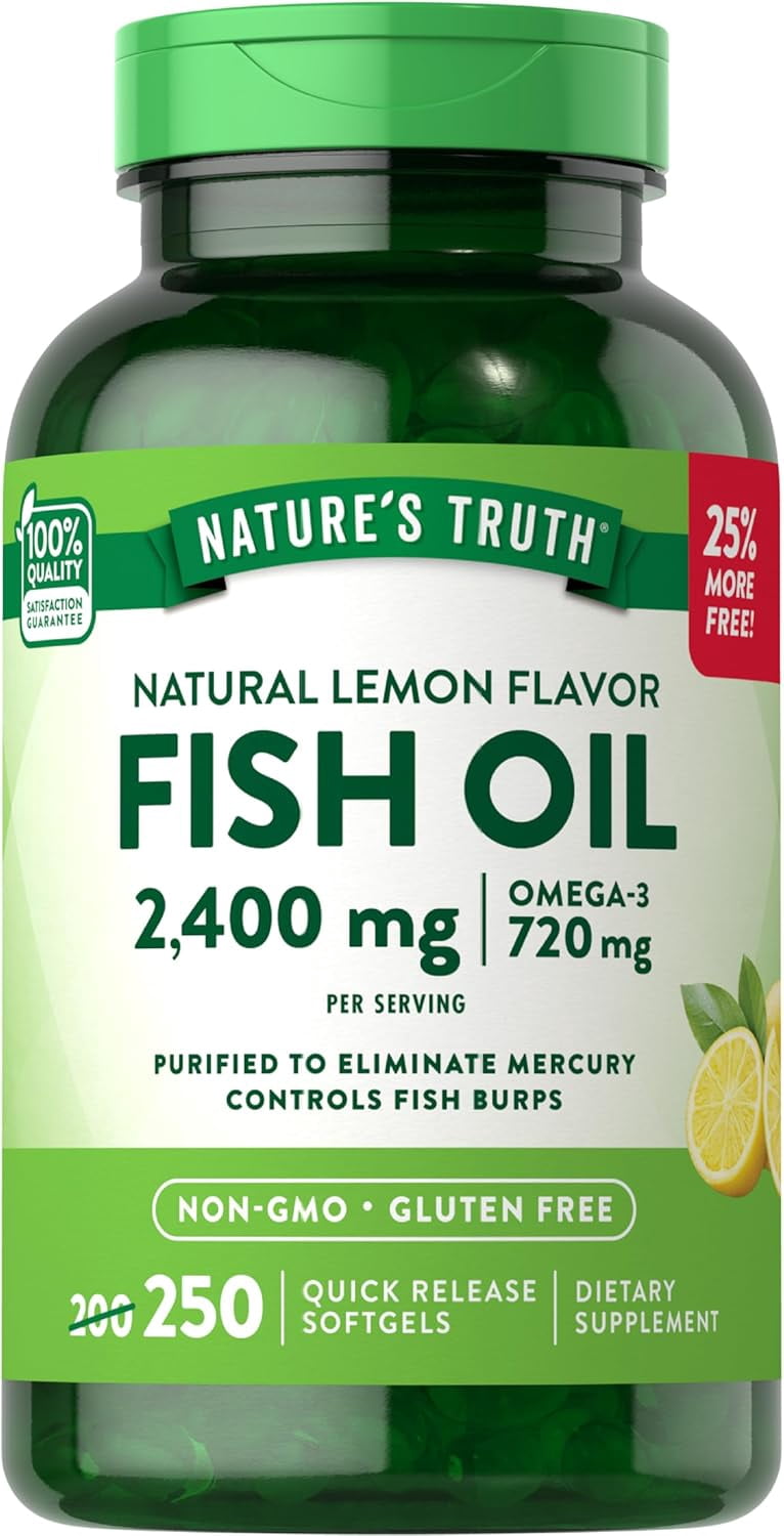 Nature's Truth Fish Oil Omega 3 2400 mg Liquid Softgels with Natural ...