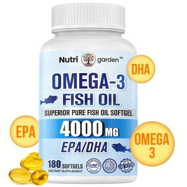 Fish Oil Omega 3 EPA & DHA 4000 mg- Immune & Heart Support Fatty Acids ...