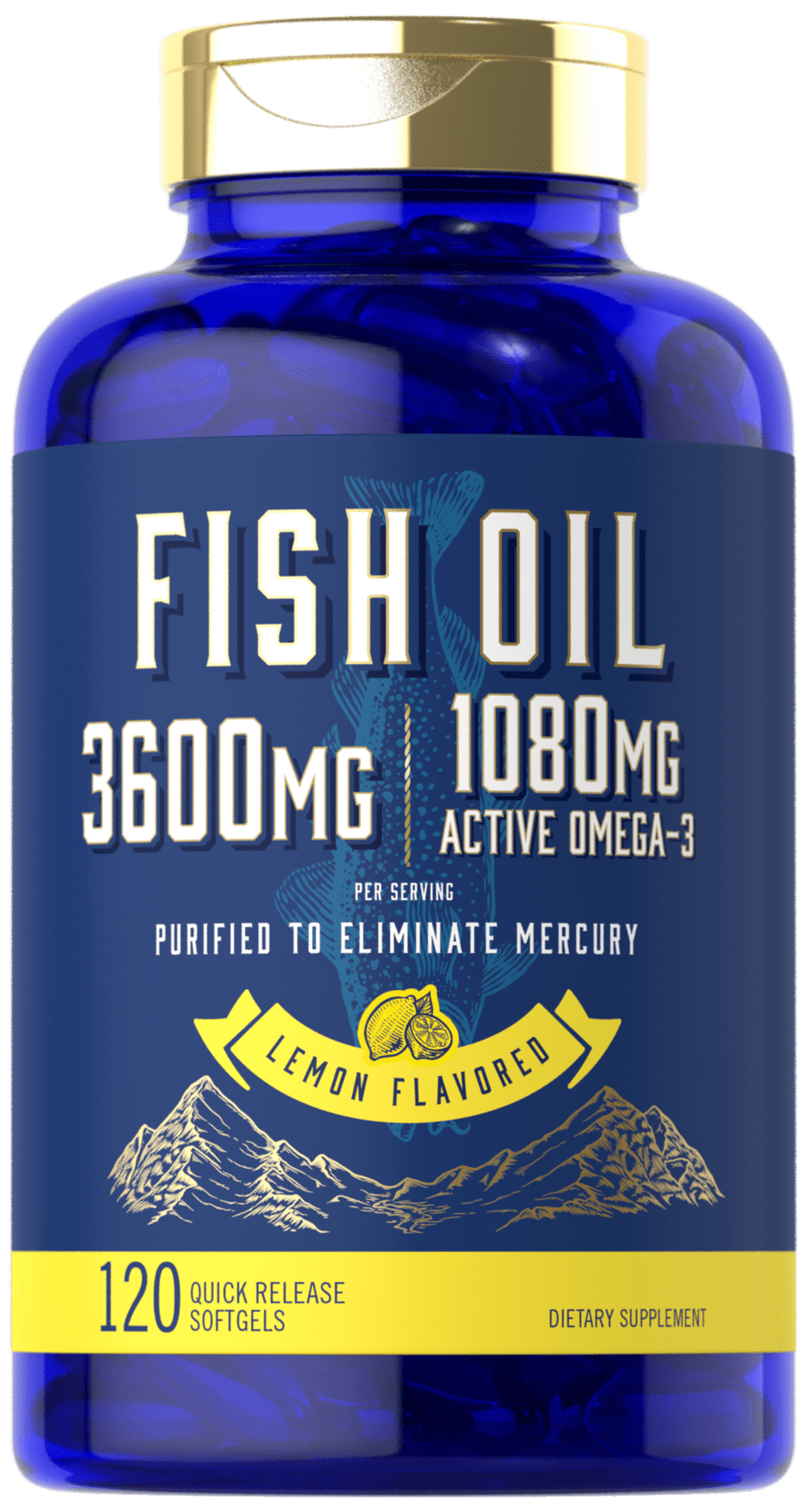 Fish Oil Pills 3600mg | 1080mg Omega 3 Supplement | 120 Lemon Flavored ...