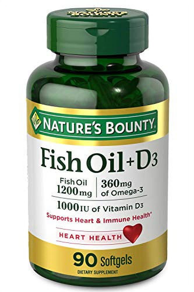 Nature's Bounty Fish Oil + Vitamin D3, Omega 3 & Heart Health Support ...