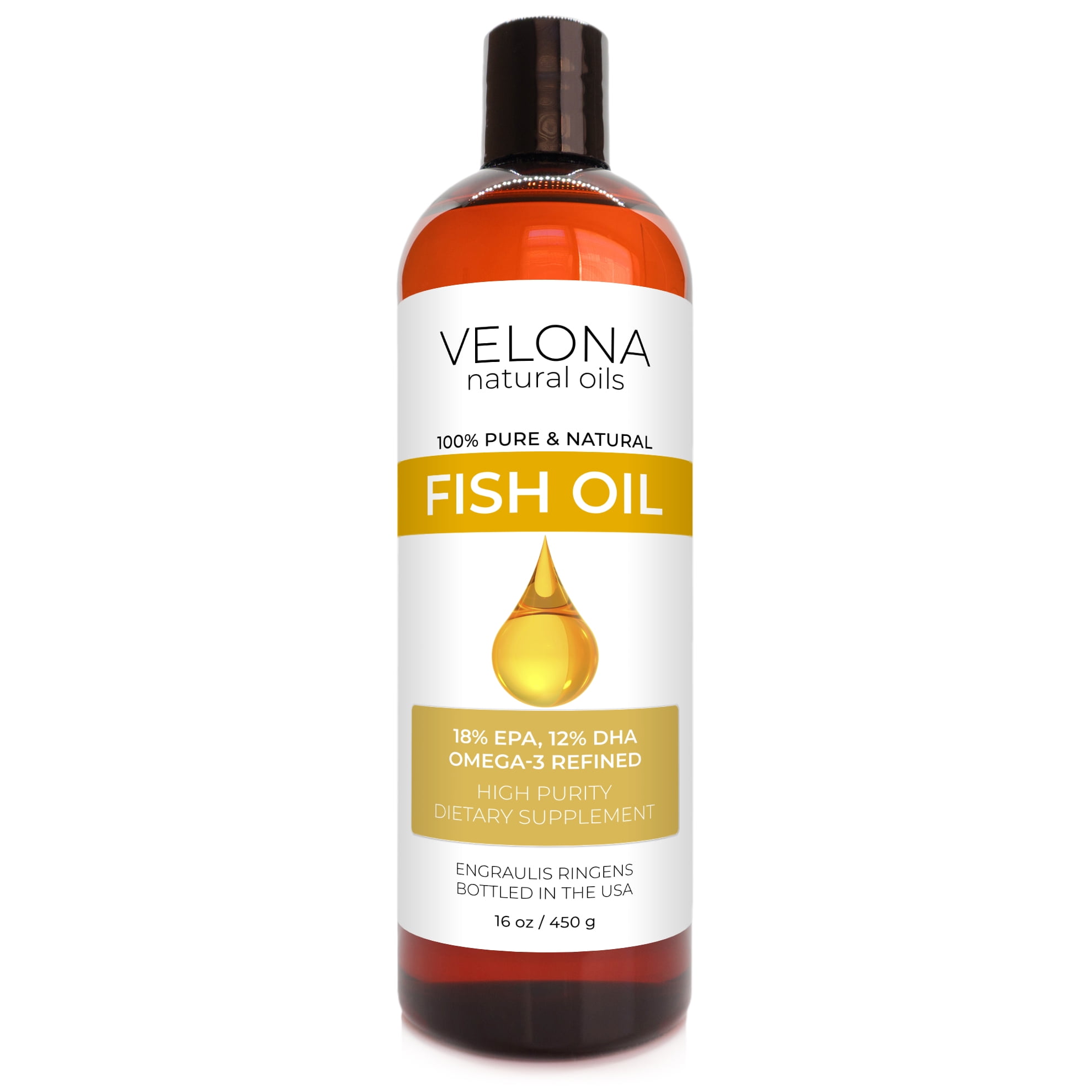 Velona Pure Fish Omega-3 Oil, 16 oz - Refined, Cold Pressed, Vitamins E ...