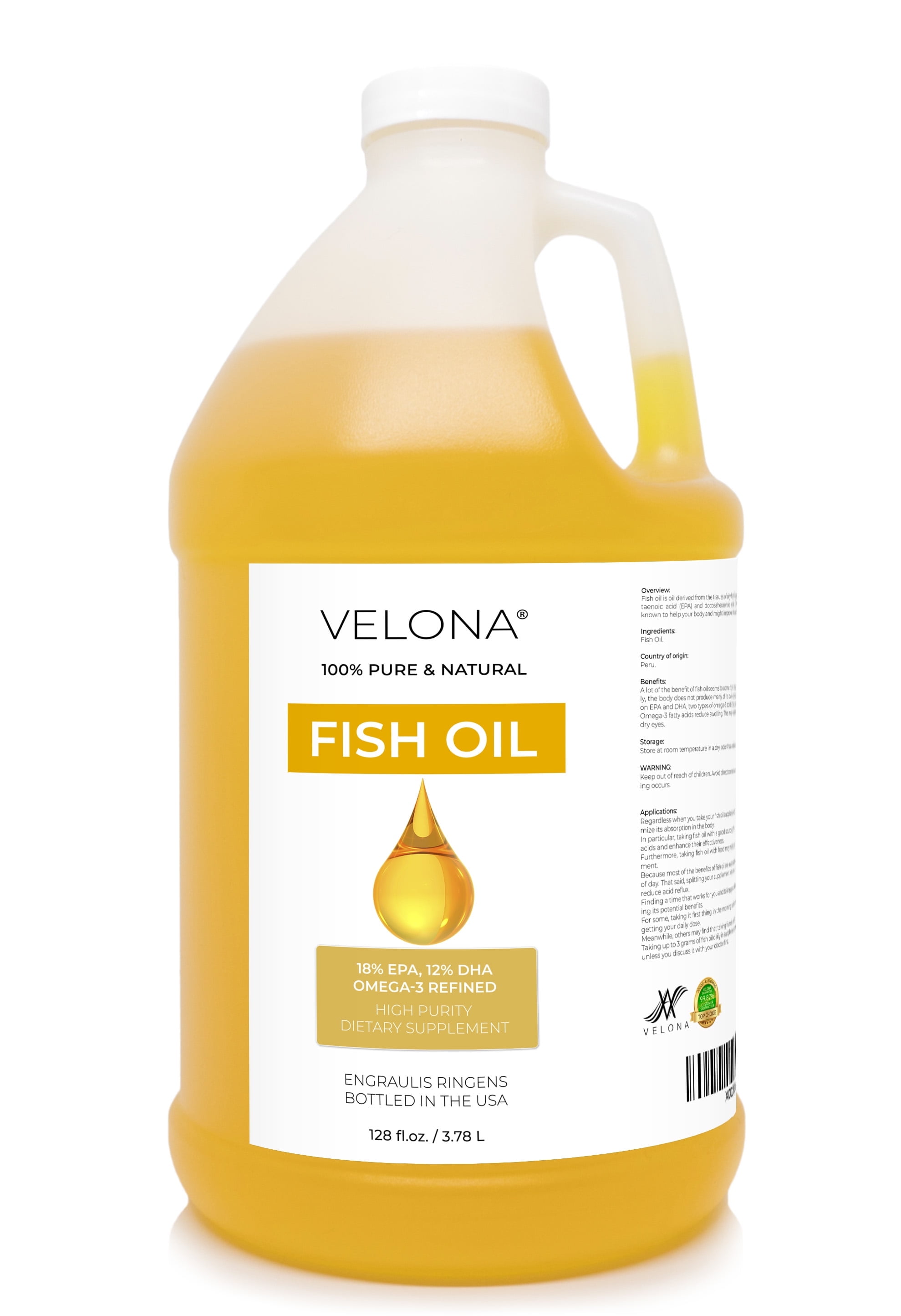 Fish Omega-3 Oil by Velona - 1 Gallon / 128 Fl Oz | 100% Pure and ...