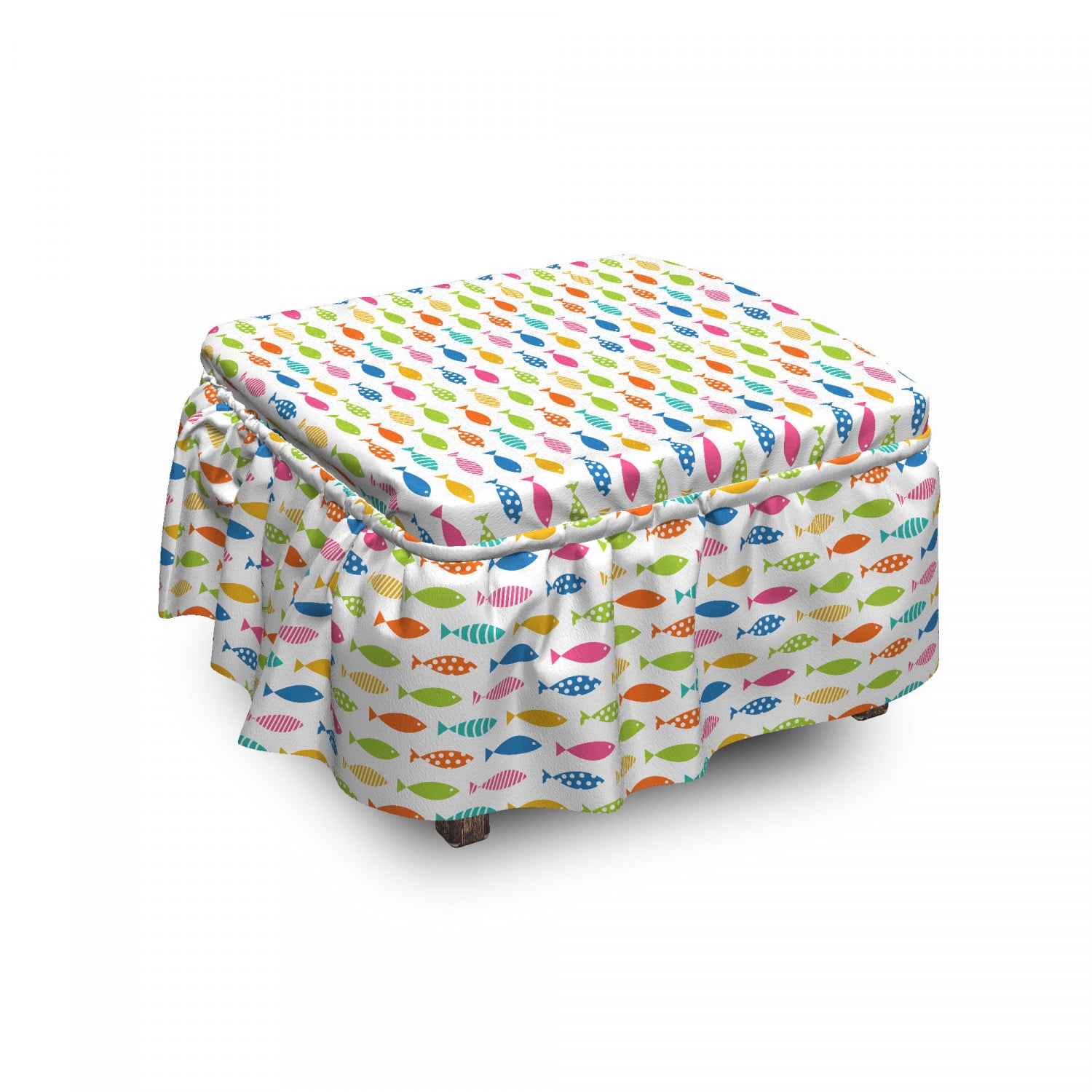Fish Ottoman Cover, Ornamental Aquatic Sea Animal, 2 Piece Slipcover ...