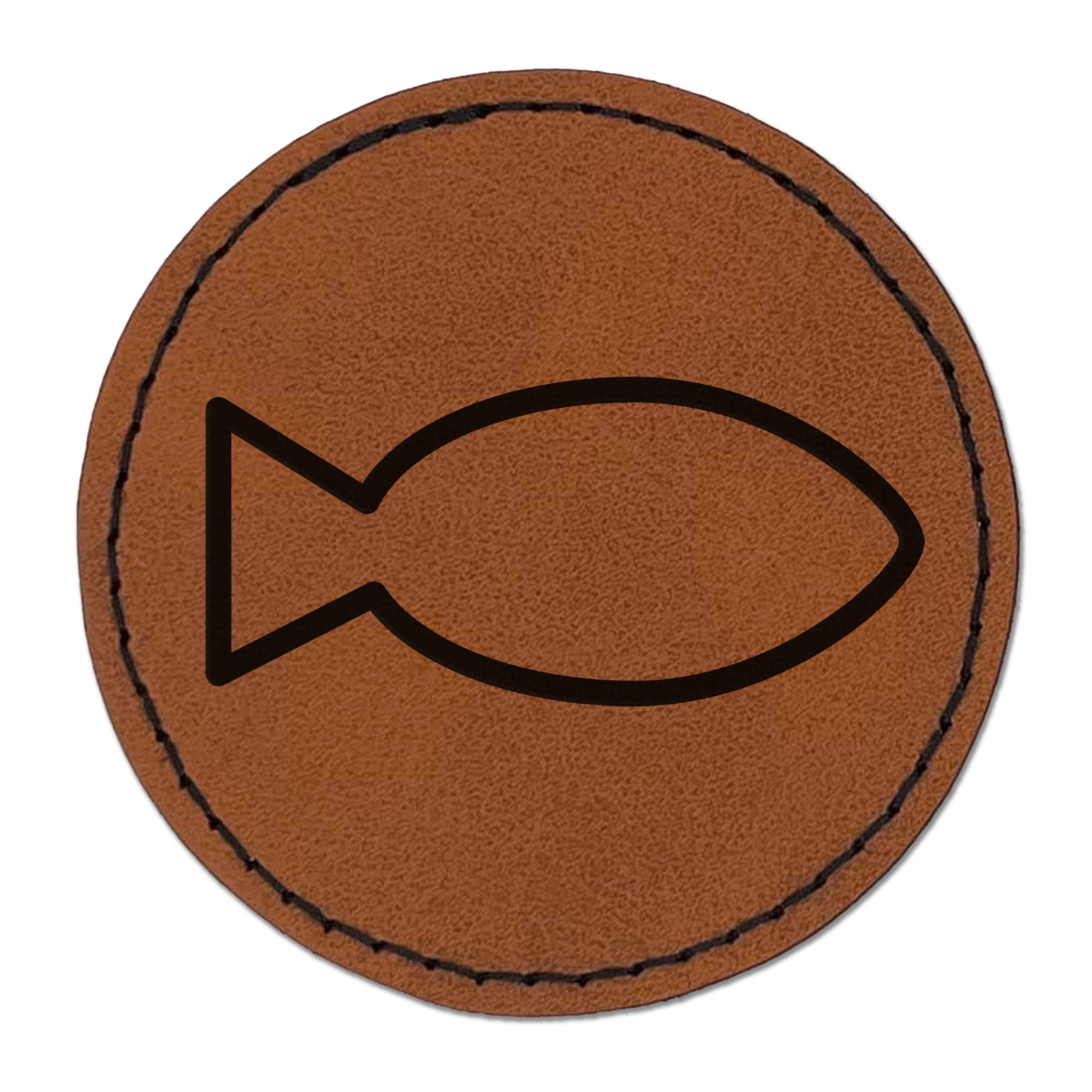 Fish Outline 2.5" Faux Leather Round Engraved Iron-On Patch - Brown ...