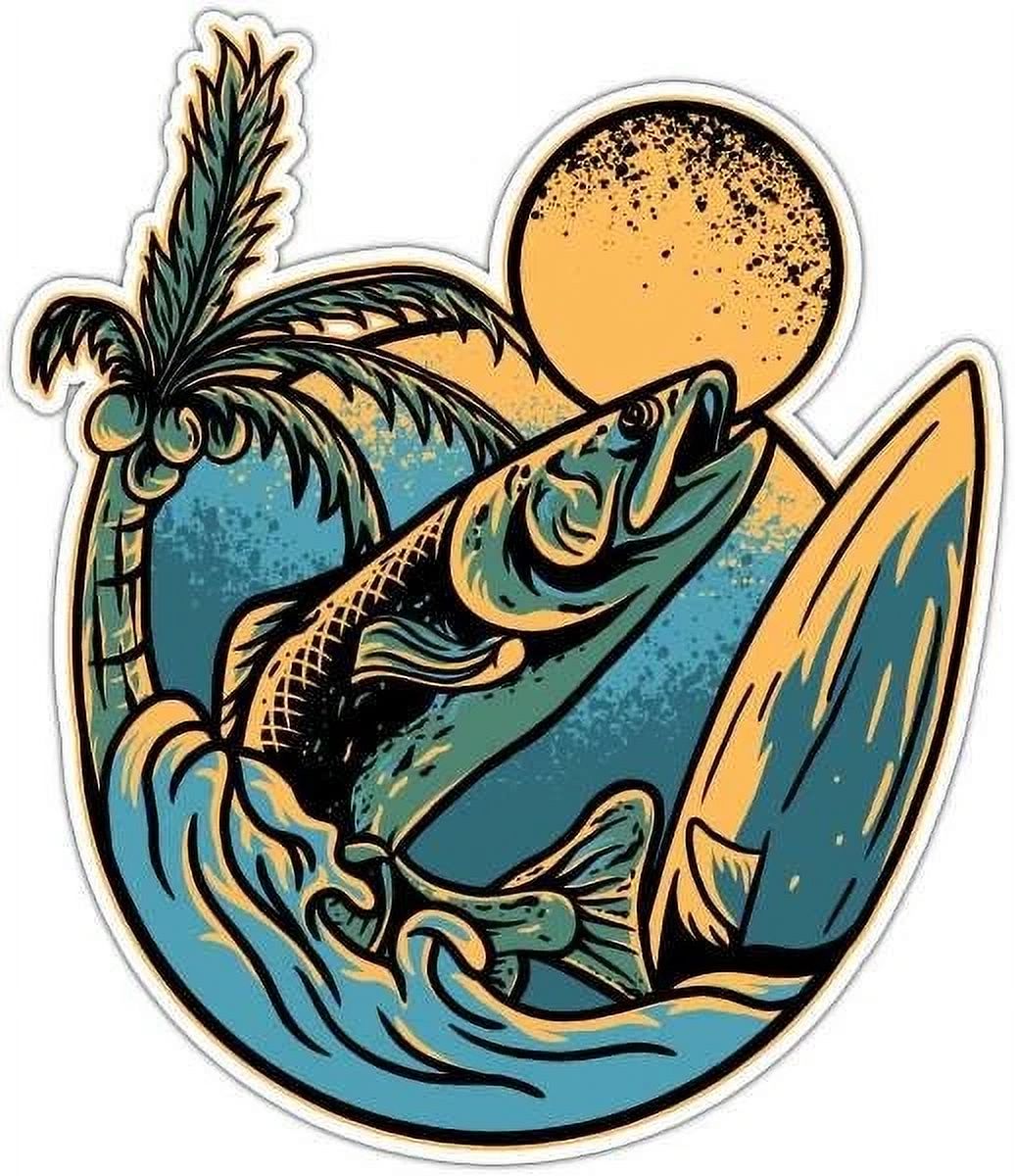 Fish Palm Surfing Surf Car Window Stickerphone Decal Water Bottle ...