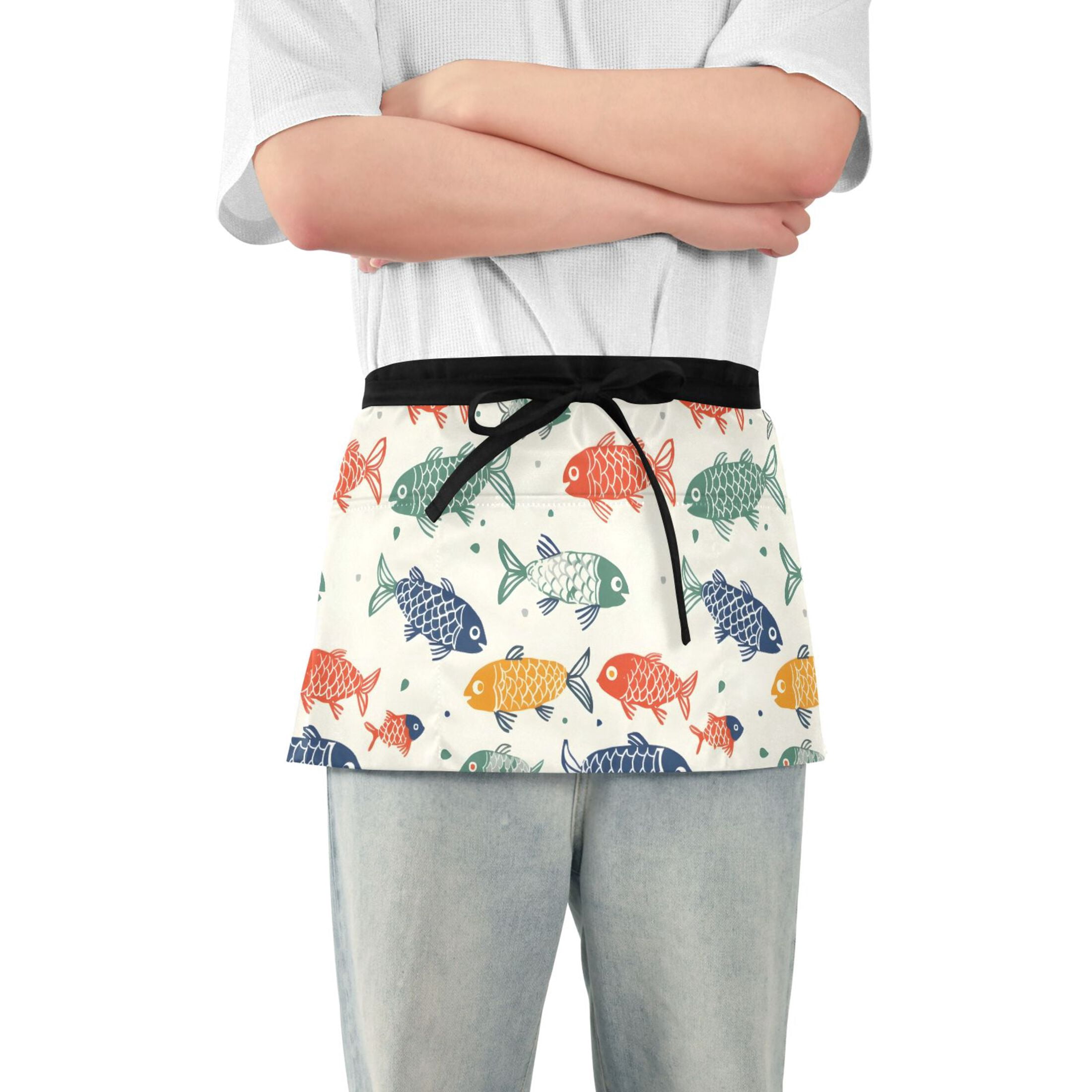 Fish Paper Cutting Server Apron with 3 Pockets Waterproof Waitress ...