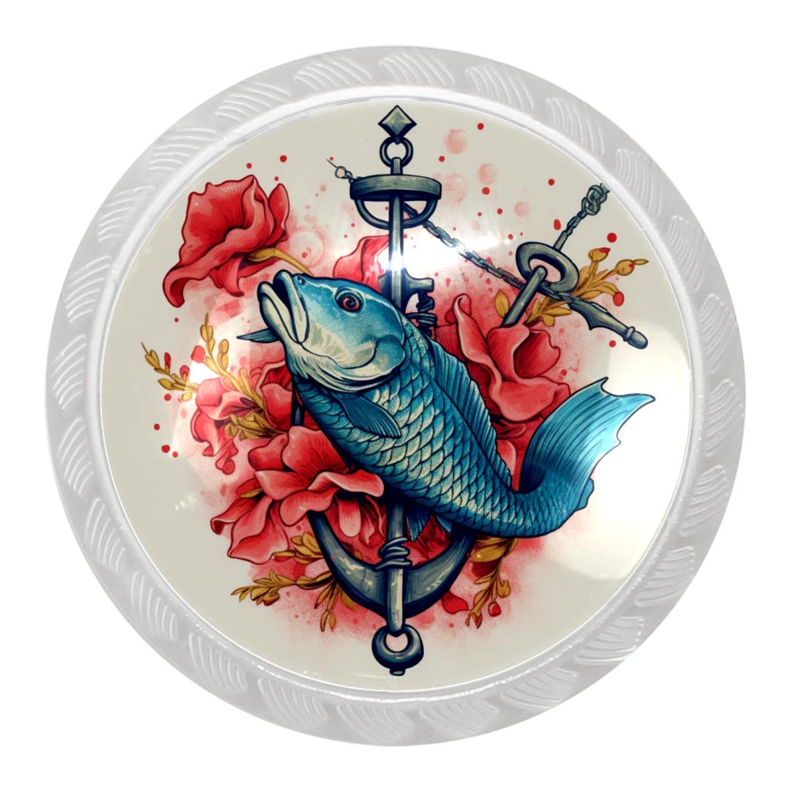 Fish Pattern 4 PCS Cabinet Knob Drawer Knob Cabinet Hardware Standard ...