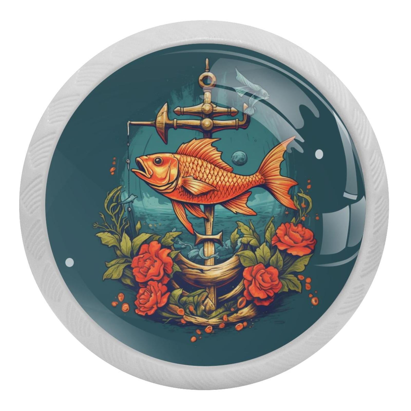 Fish Pattern 4PCS Cabinet Knobs Pulls Fluorescent Drawer Handle Cabinet ...