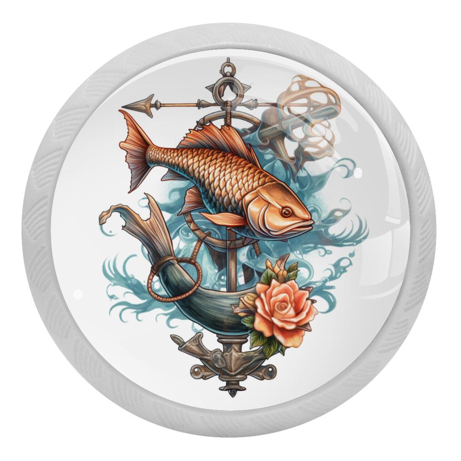 Fish Pattern 4PCS Cabinet Knobs Pulls Fluorescent Drawer Handle Cabinet ...