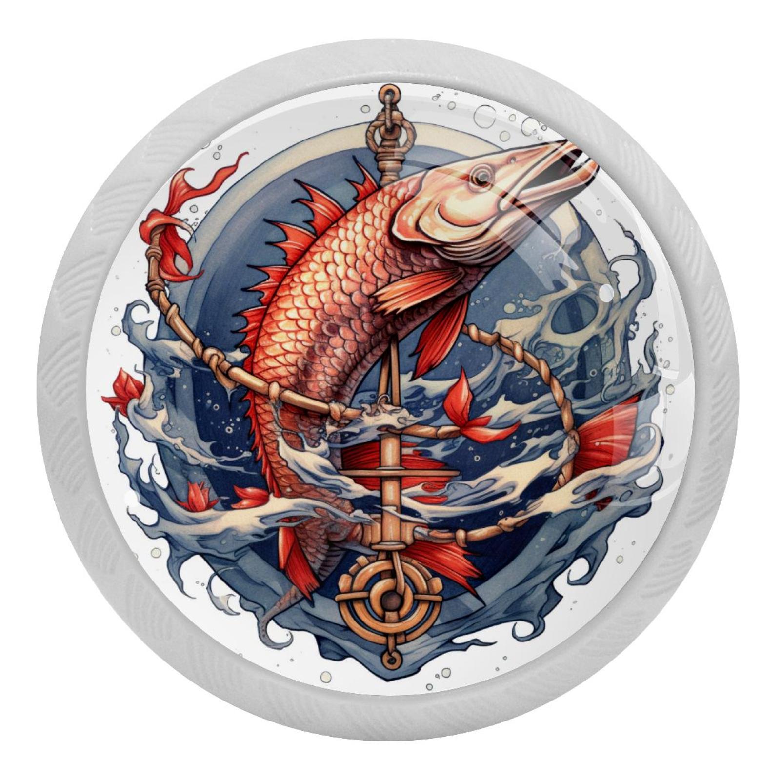 Fish Pattern 4PCS Cabinet Knobs Pulls Fluorescent Drawer Handle Cabinet ...