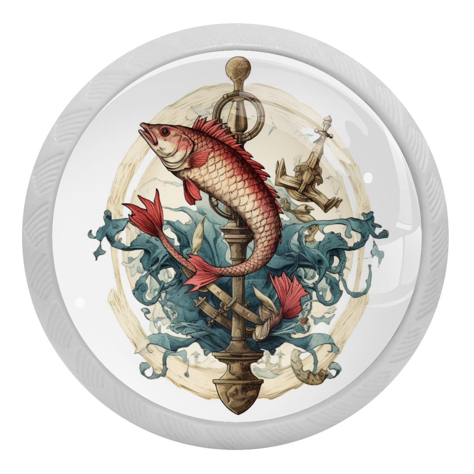 Fish Pattern 4PCS Cabinet Knobs Pulls Fluorescent Drawer Handle Cabinet ...