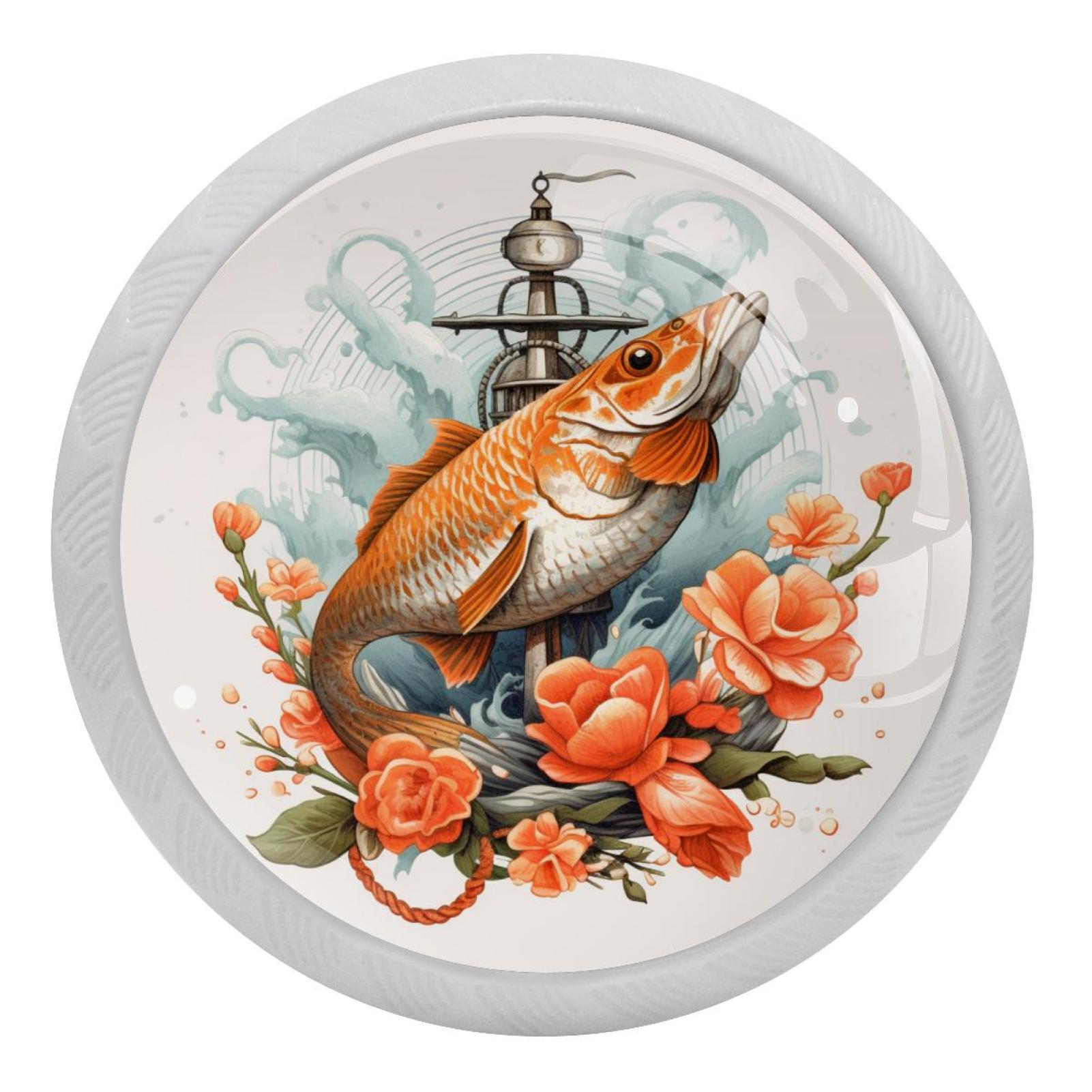 Fish Pattern 4PCS Cabinet Knobs Pulls Fluorescent Drawer Handle Cabinet ...