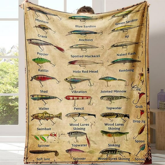 Fish Pattern Flannel Blanket, 1 Count Soft Comfortable Warm Throw, Air ...