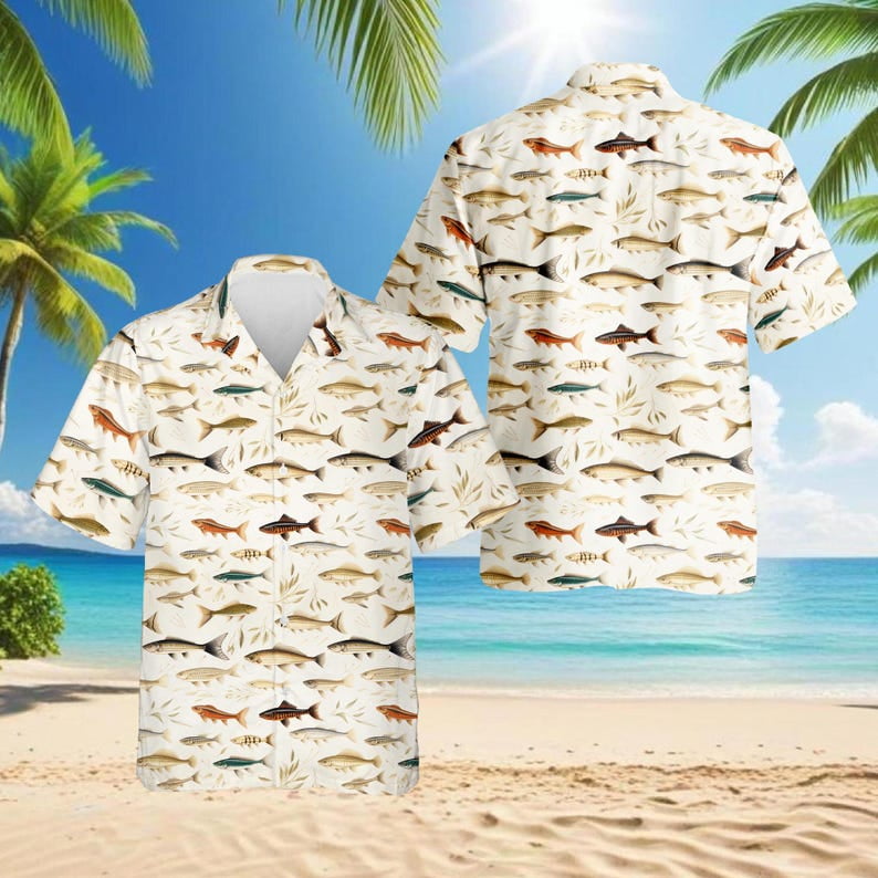 Fish Pattern Hawaiian Shirt For Men, Tropical Vacation Shirt ...