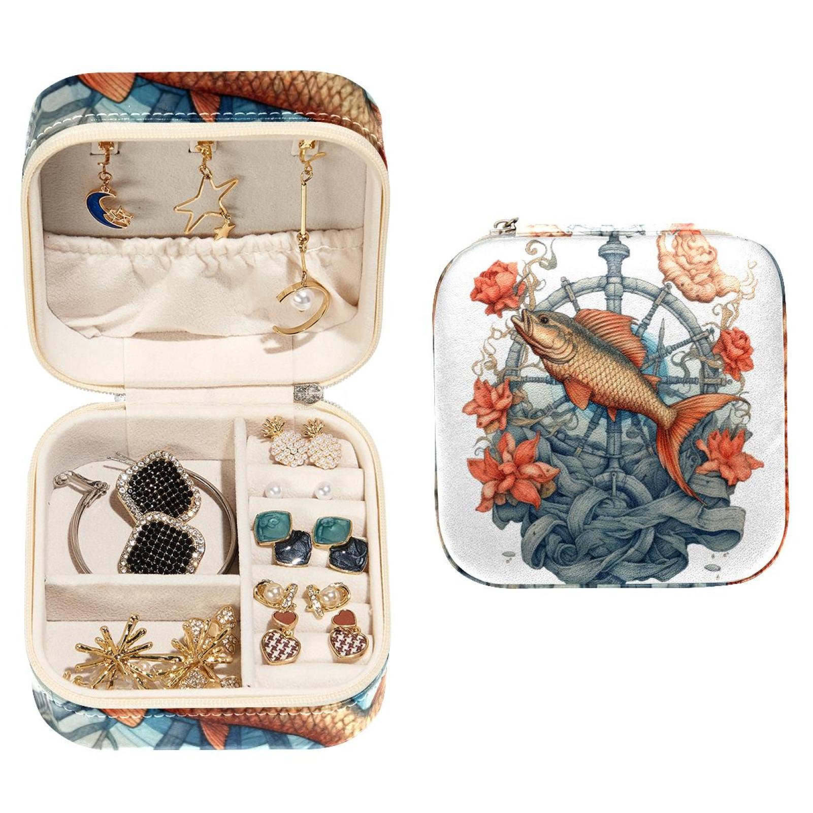 Fish Pattern Jewelry Box: Travel-Portable Square Organizer Box for ...