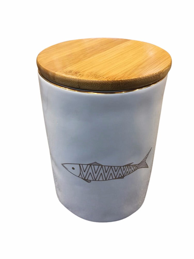 Fish Patterned Decorative Ceramic Covered Canister, White - Walmart.com